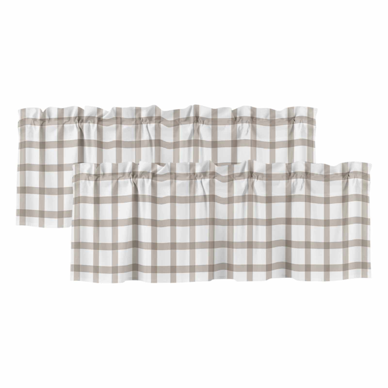 2 Pack Light Brown Valance for Window Checkered Kitchen Valance Rod ...