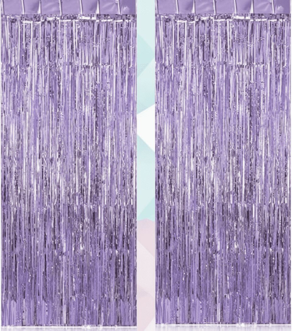 2 Pack Light Purple Foil Fringe Curtains for Party Decorations, Photo ...