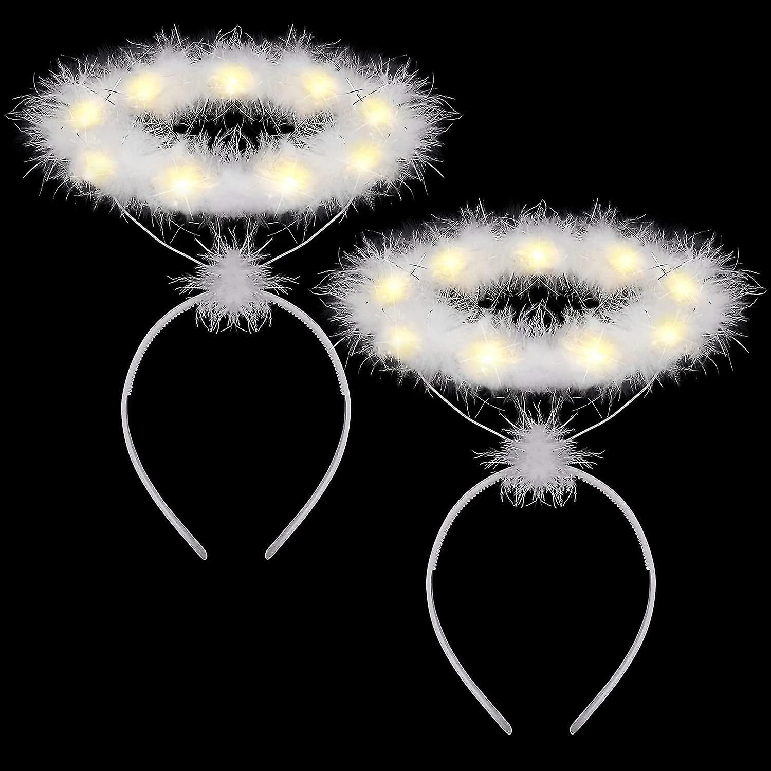 2 Pack Light Up Angel Halo Headband Led White Feather Headband Angel ...