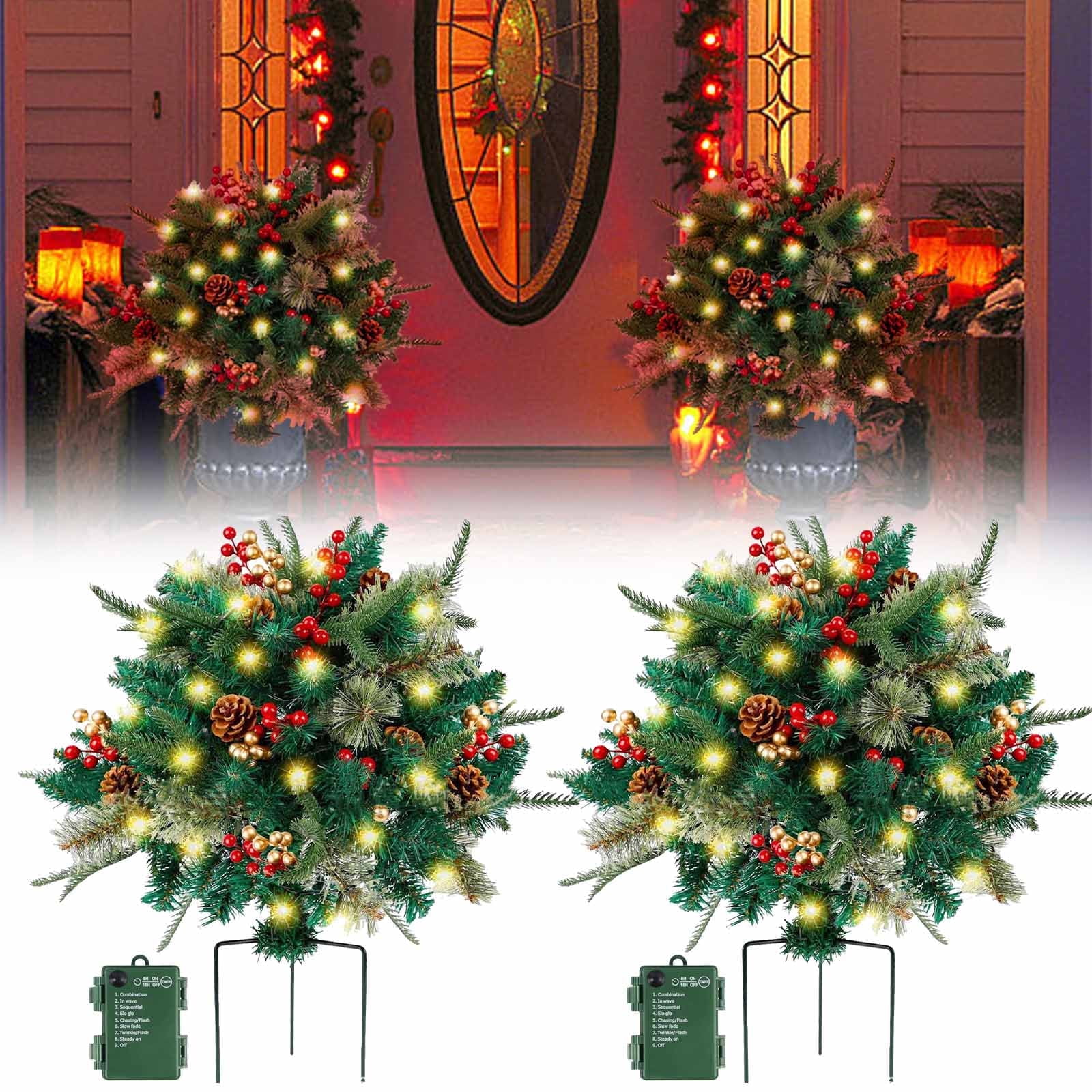 CBHVNT 2 Pack Lighted Christmas Tree Urn Filler,2 M 20LED Lights 8 ...