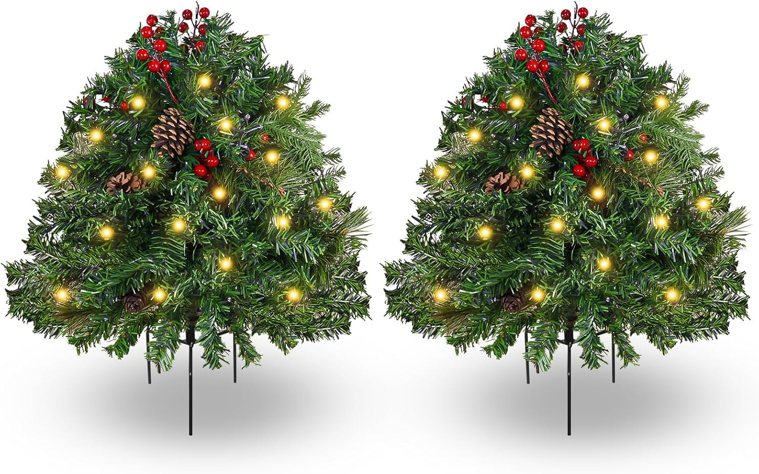 2 Pack Lighted Artificial Christmas Urn Filler 23 Inch, Battery ...