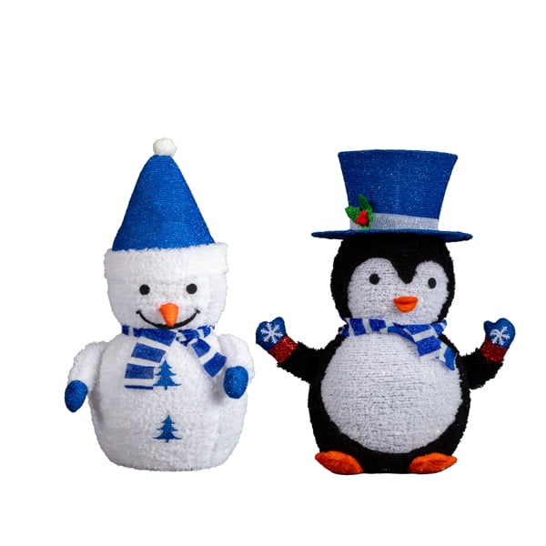 2-Pack Lighted Christmas Decorations, Plush Penguin & Snowman, 100 Warm ...