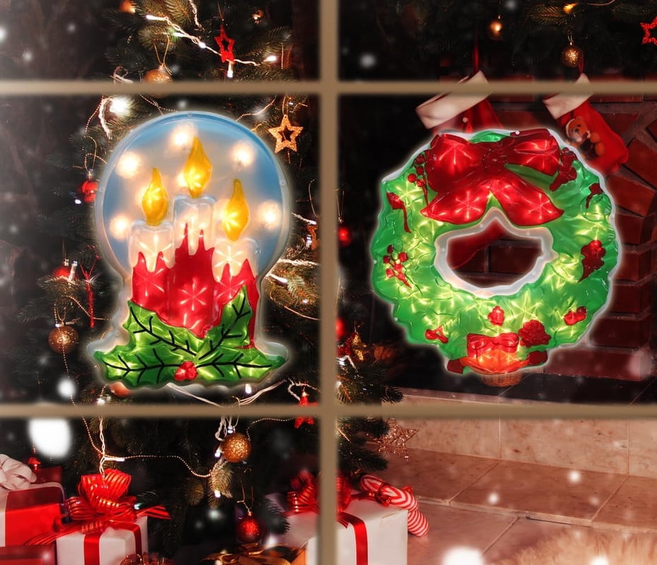 2-Pack Lighted Christmas Window Silhouette Decorations | Candle ...