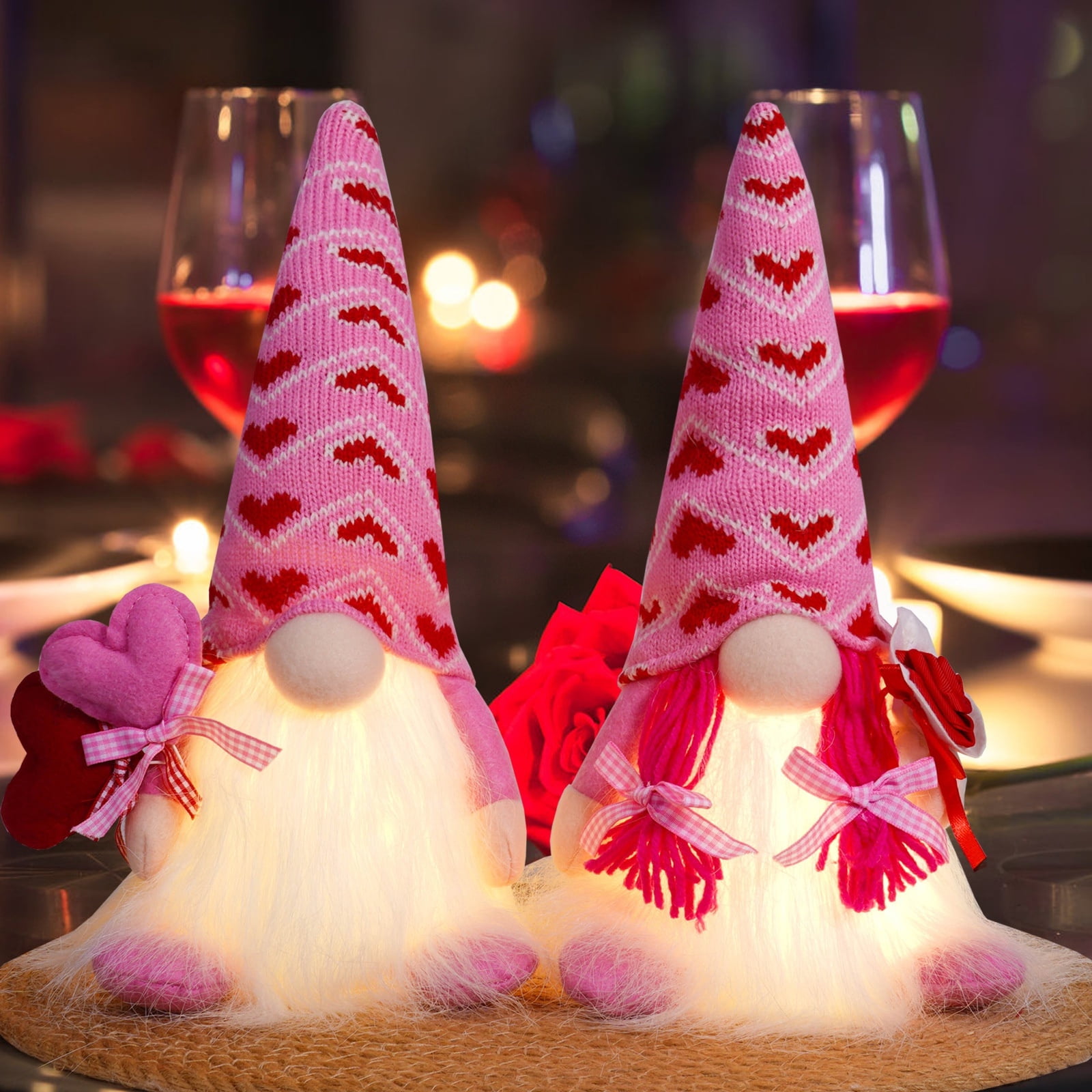 2 Pack Lighted Valentines Gnomes Plush Doll, Handmade Mini Scandinavian ...