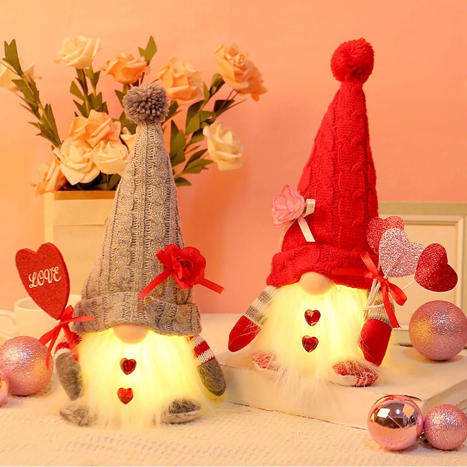 2 Pack Lighted Valentines Gnomes Plush Doll, Handmade Mini Scandinavian ...