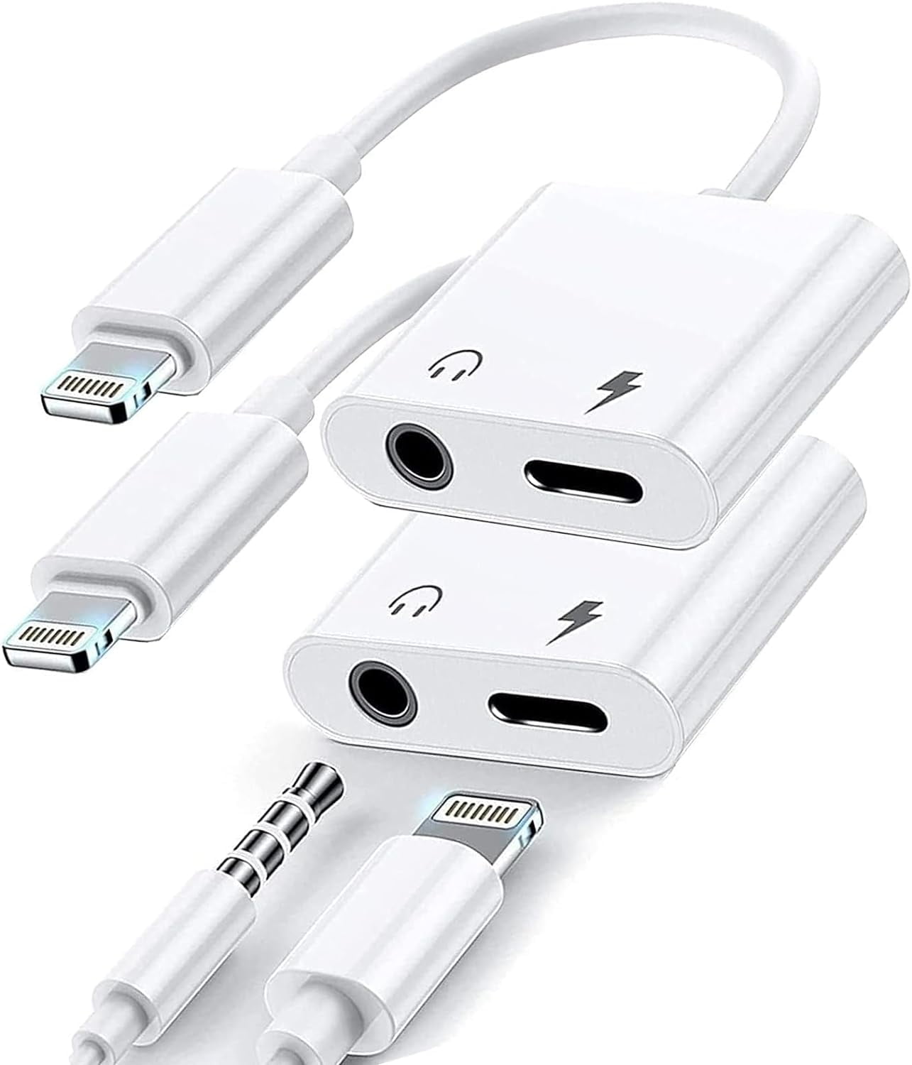 2 Pack Lightning to 3.5mm AUX Audio Charger Splitter for iPhone 14/13/12/11/XS/XR/X 8/iPad/iPod ...