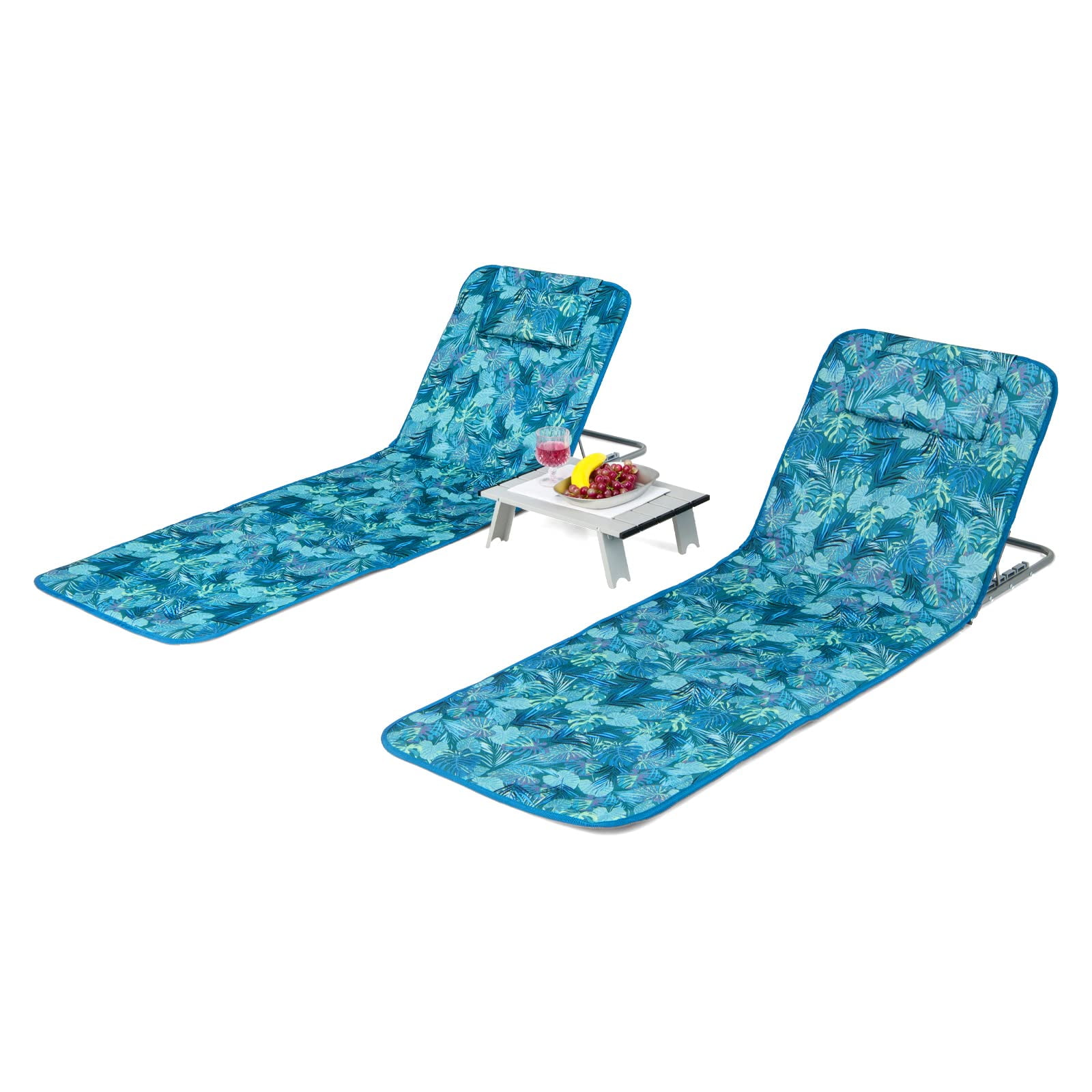 2 Pack Lightweight Beach Chairs with Side Table, 5 Position Adjustable ...