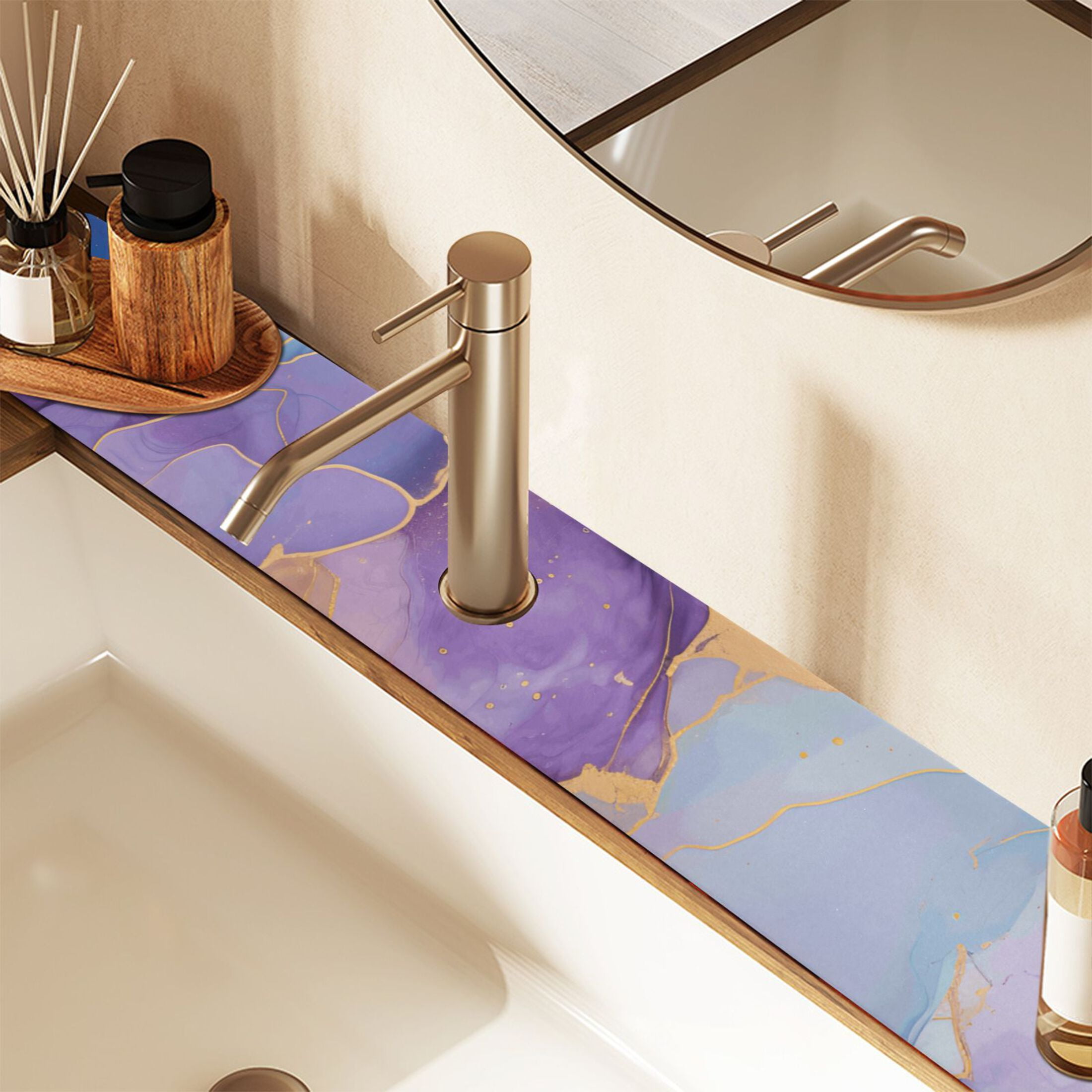 2 Pack Lilac Blue Marble Faucet Mat for Kitchen Sink 30'' Sink Splash ...