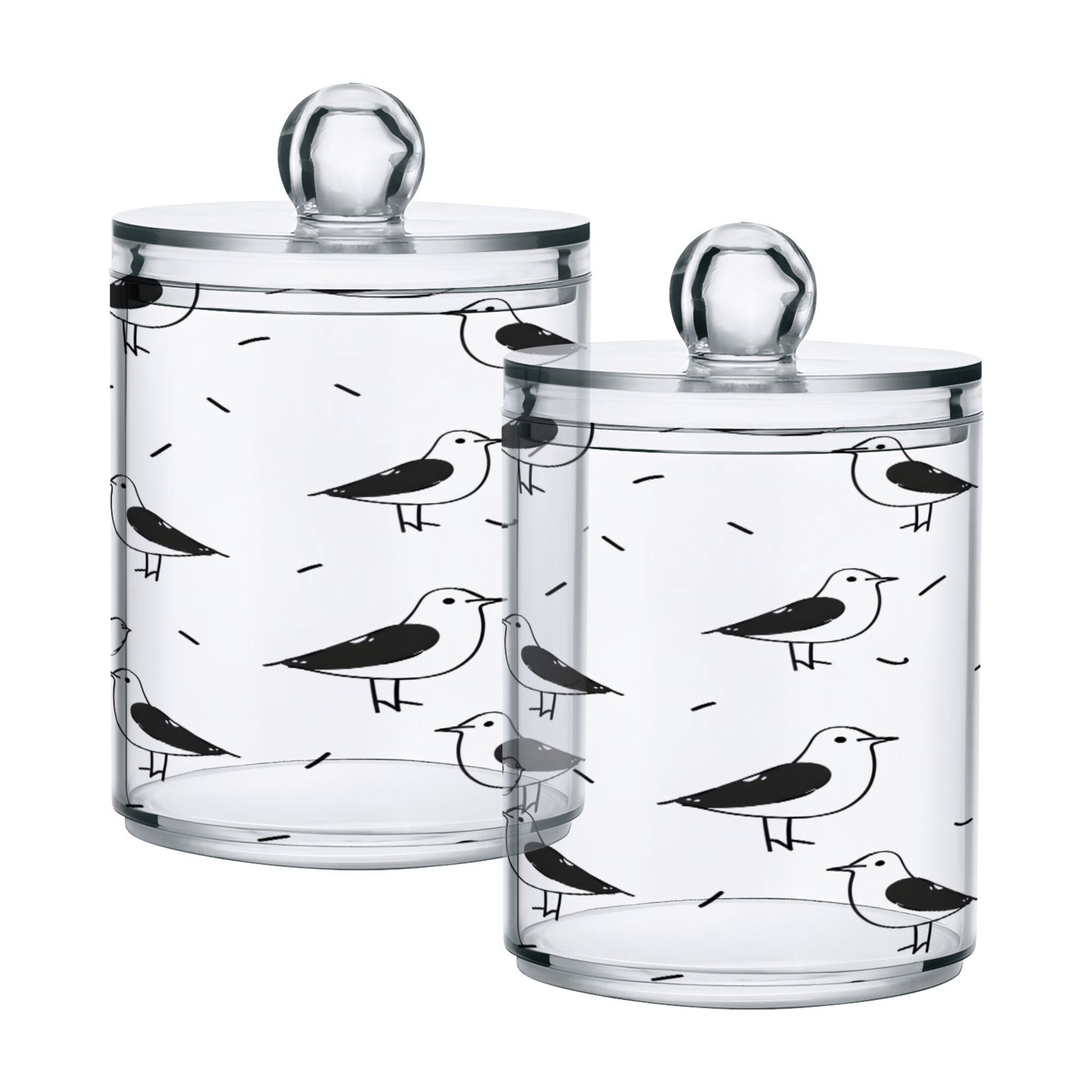 2 Pack Line Seagull Bird Qtip Holder Dispenser Clear Plastic Storage ...