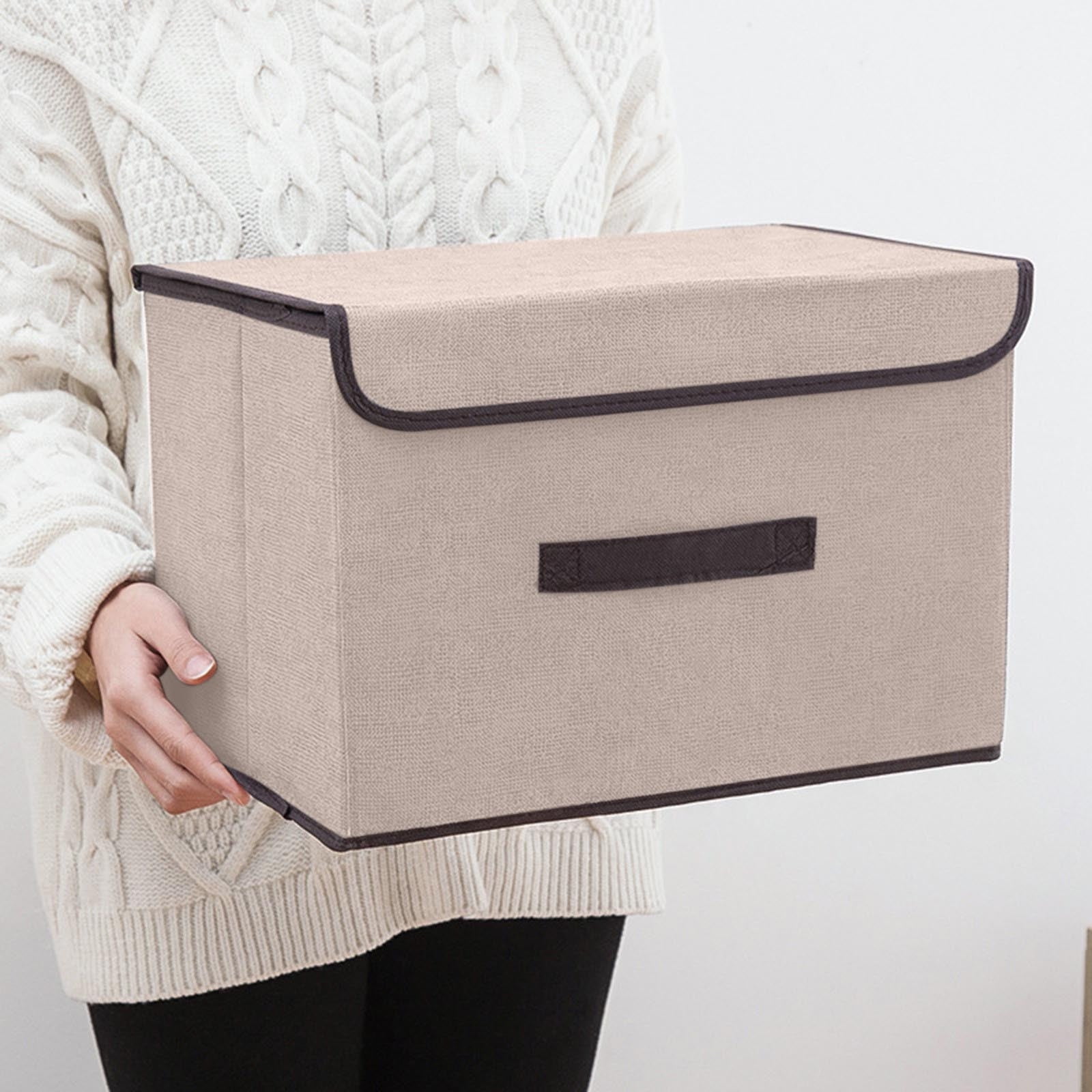 2-Pack Linen Fabric Storage Box with Lid | Foldable Clothes & Debris ...