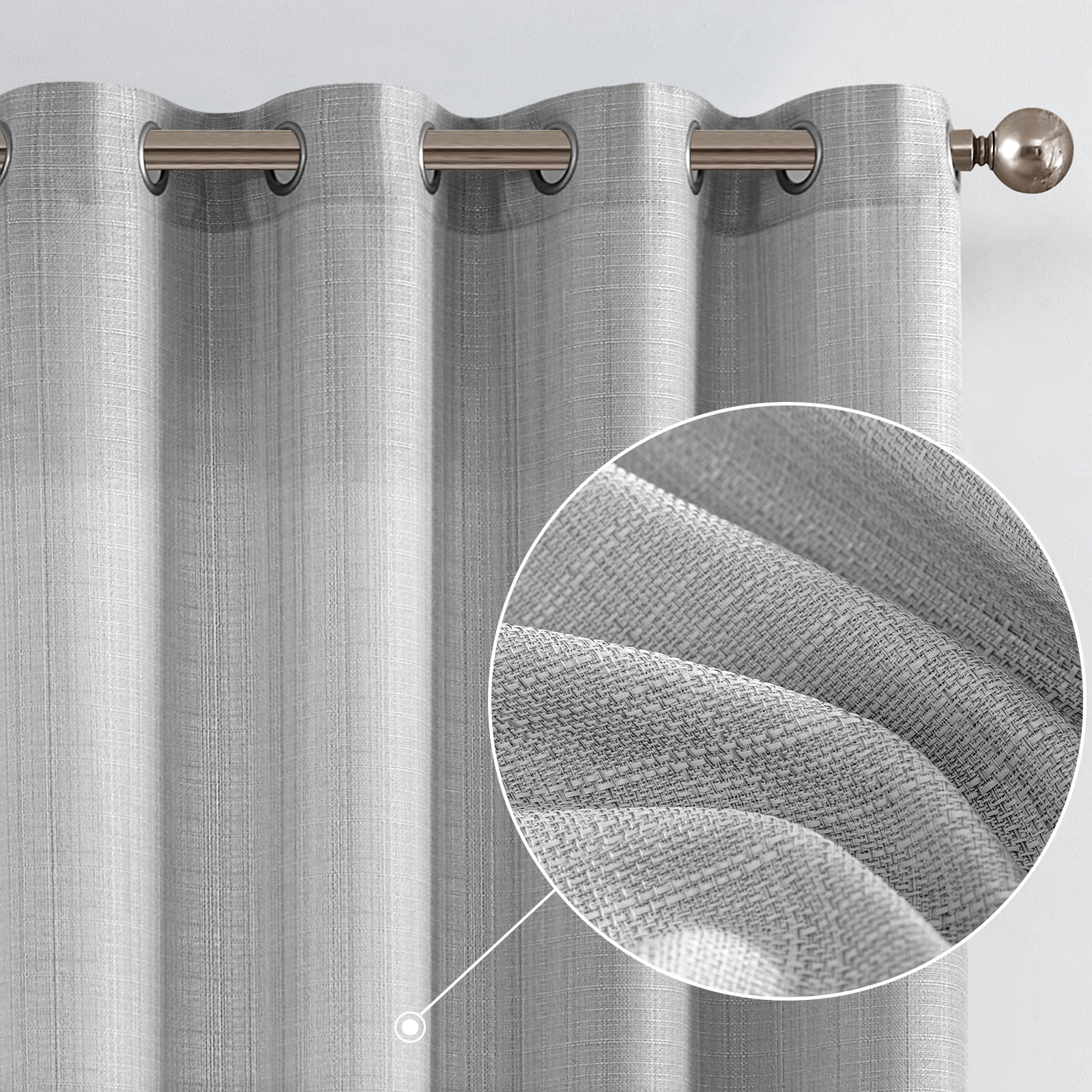 Curtainking Linen Textured Curtains, 84in, Light Gray, Grommet Top, 2 ...