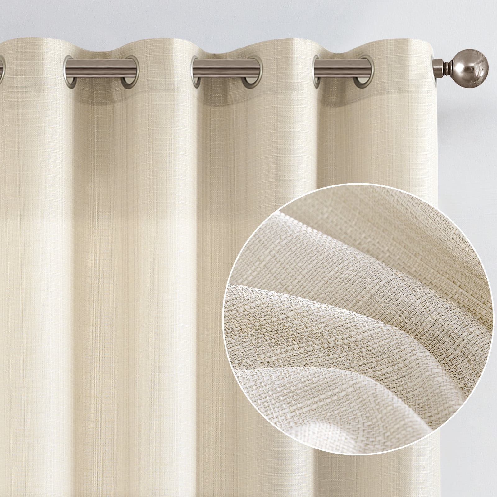 Curtainking Beige Linen Textured Light Filtering Curtains, 96 inches ...