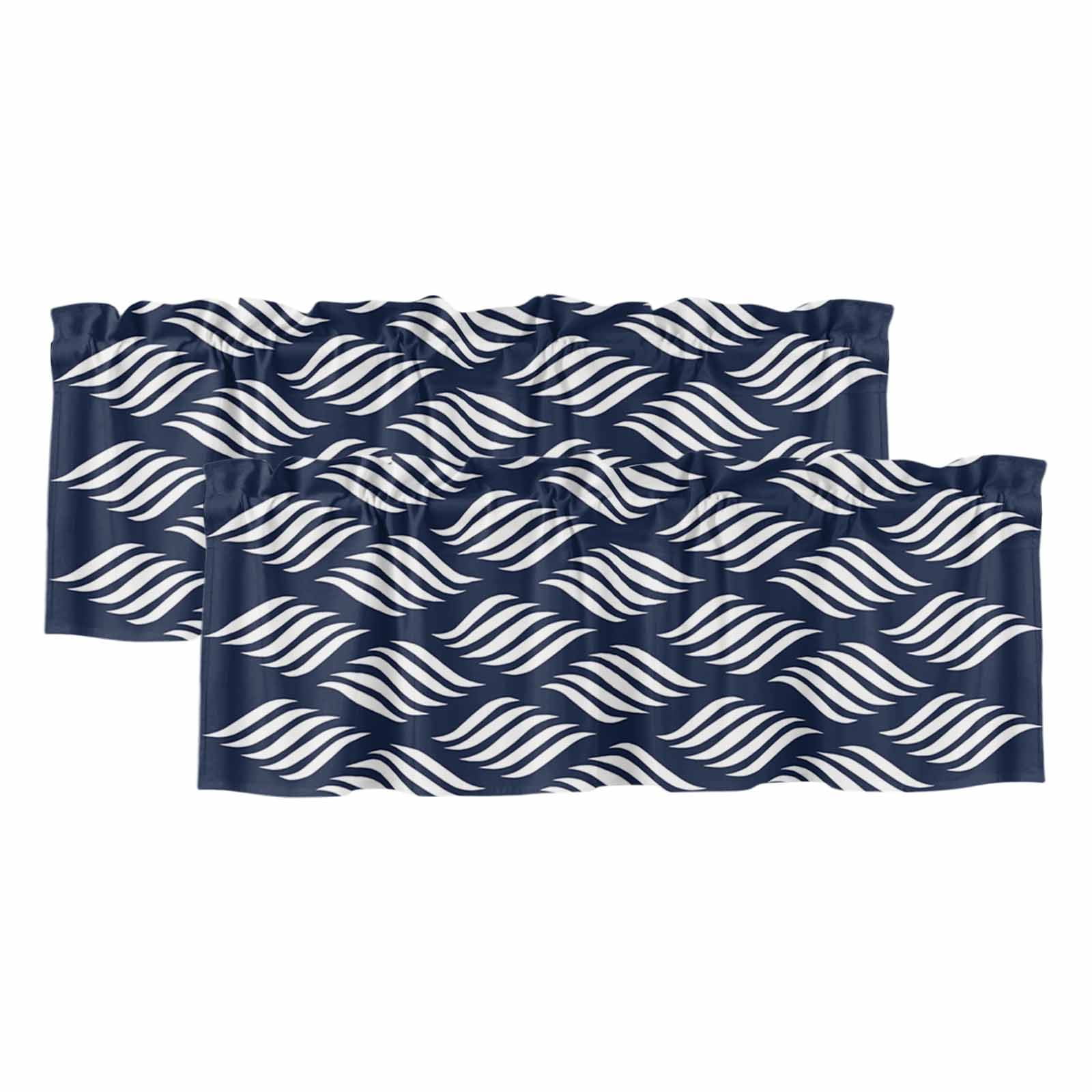 2 Pack Lines Geometric Navy Blue Valance for Window Modern Art Ombre ...