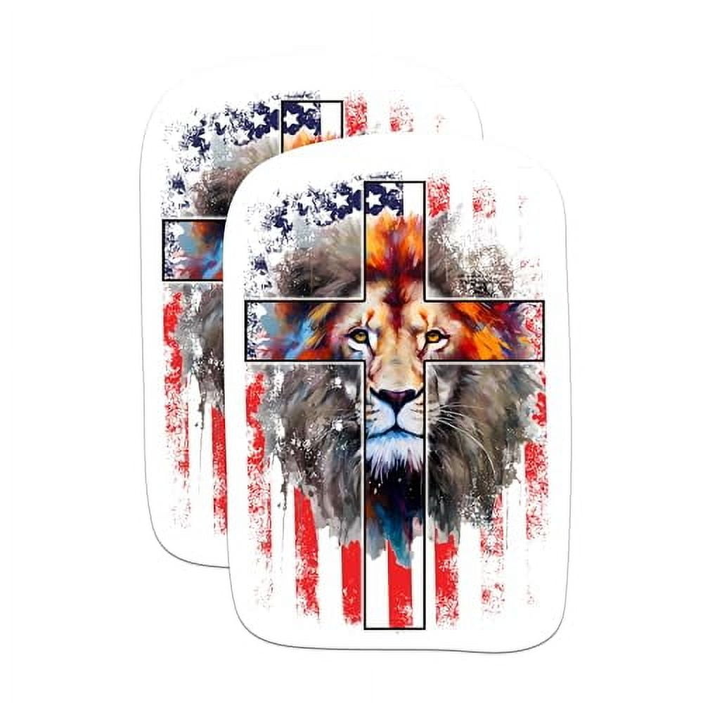 (2 Pack) Lion in American Colored Cross Magnets - Powerful Empowering ...