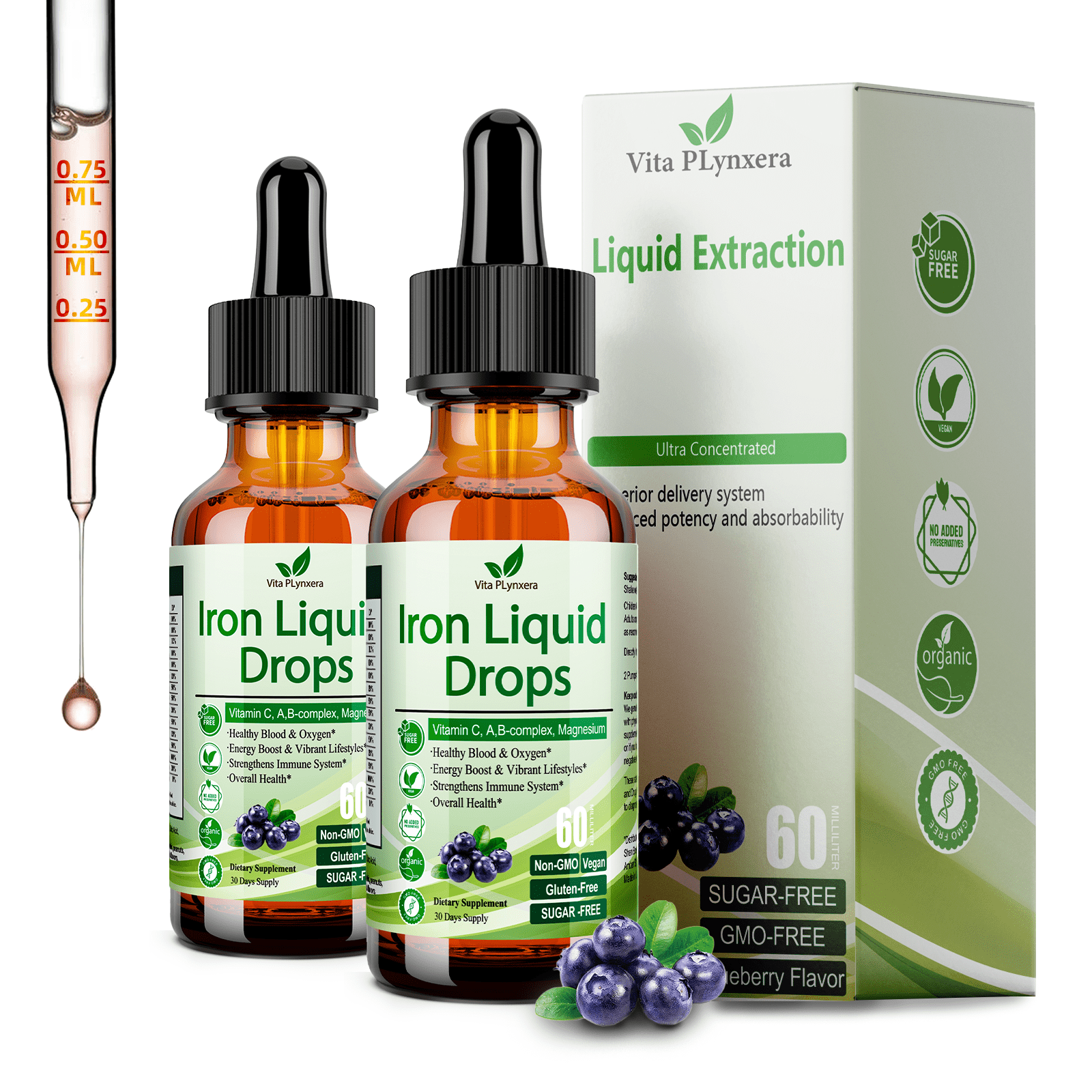 2 Pack Liquid Iron Supplement for Women Men & Kids, Vegan Iron Drops ...