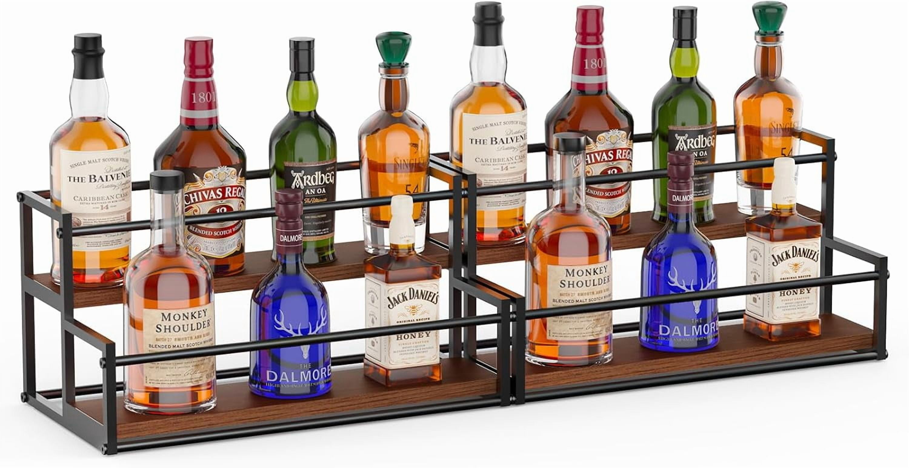 2 Pack Liquor Bottle Display Shelf 2 Tier Rack Holder Bar Shelf Stand ...