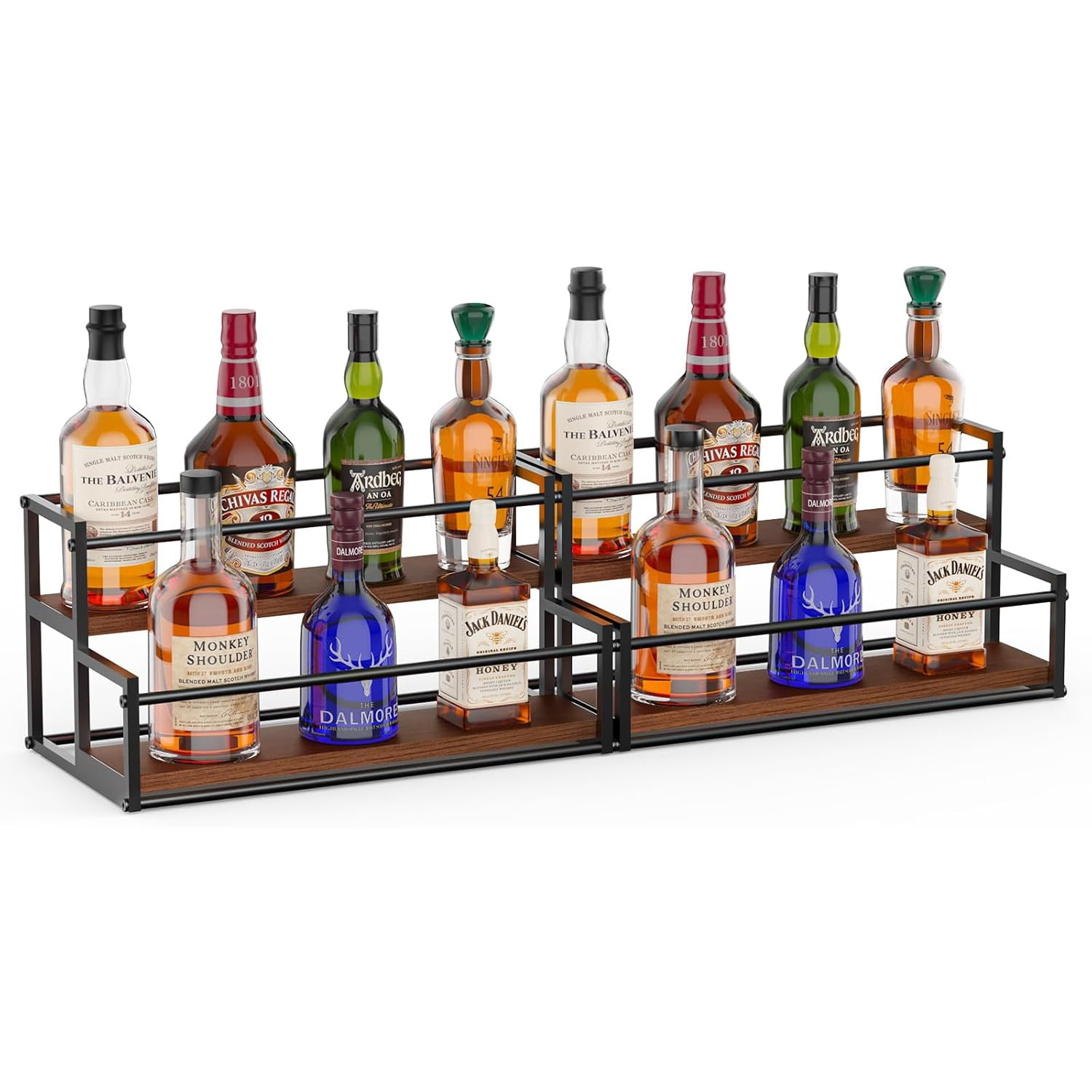 2 Pack Liquor Bottle Display Shelf 2 Tier Rack Holder Bar Shelf Stand ...