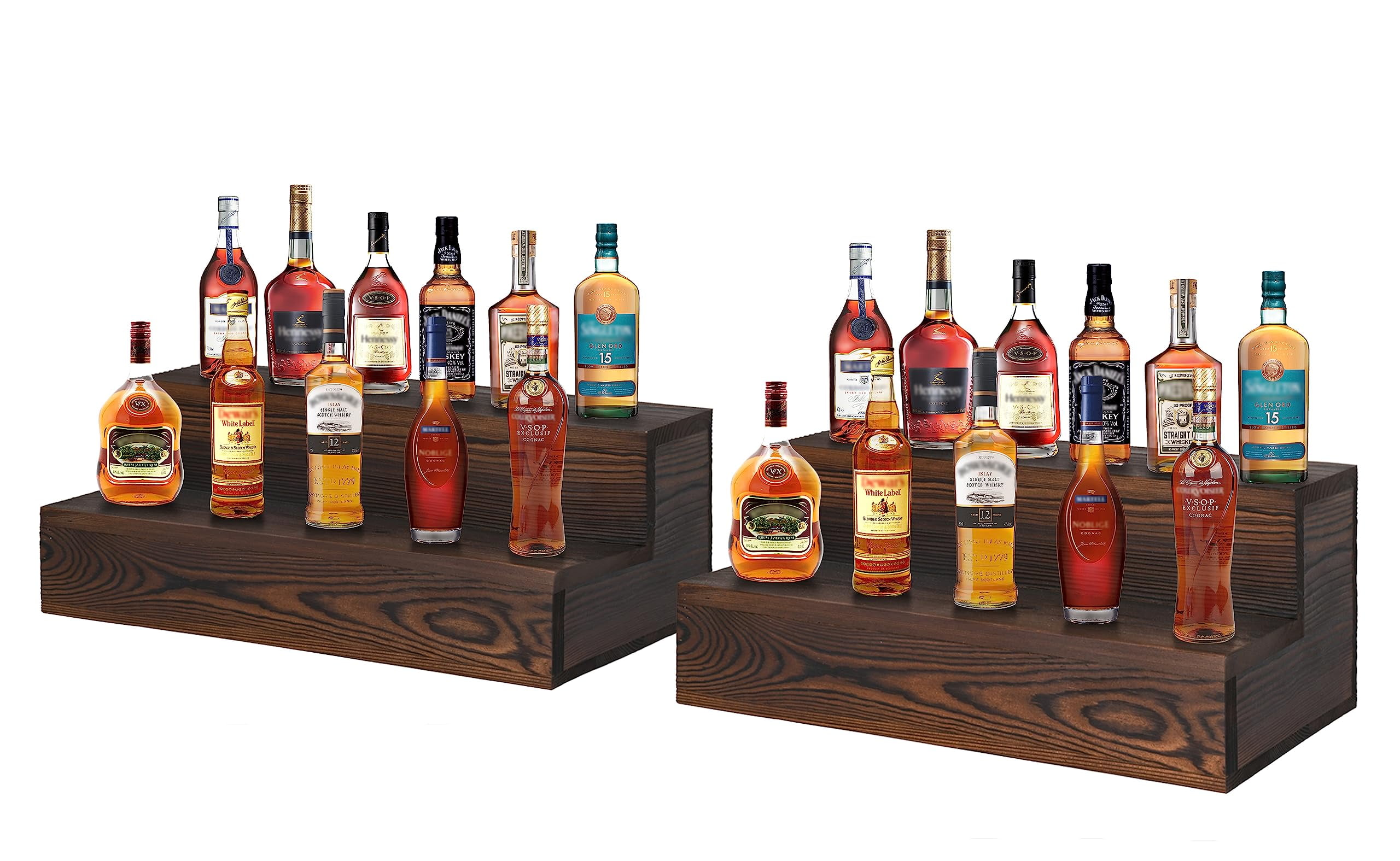 2 Pack Liquor Bottle Display Shelf Wood, 2 Tier Bar Shelf for Liquor ...