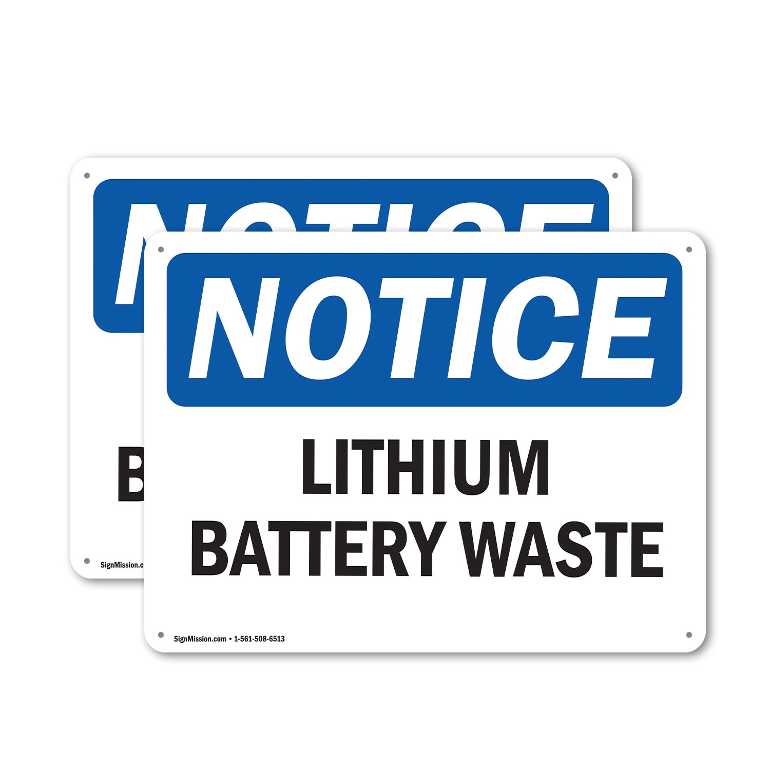 (2 Pack) Lithium Battery Waste OSHA Notice Sign 24 Inch X 18 Inch ...