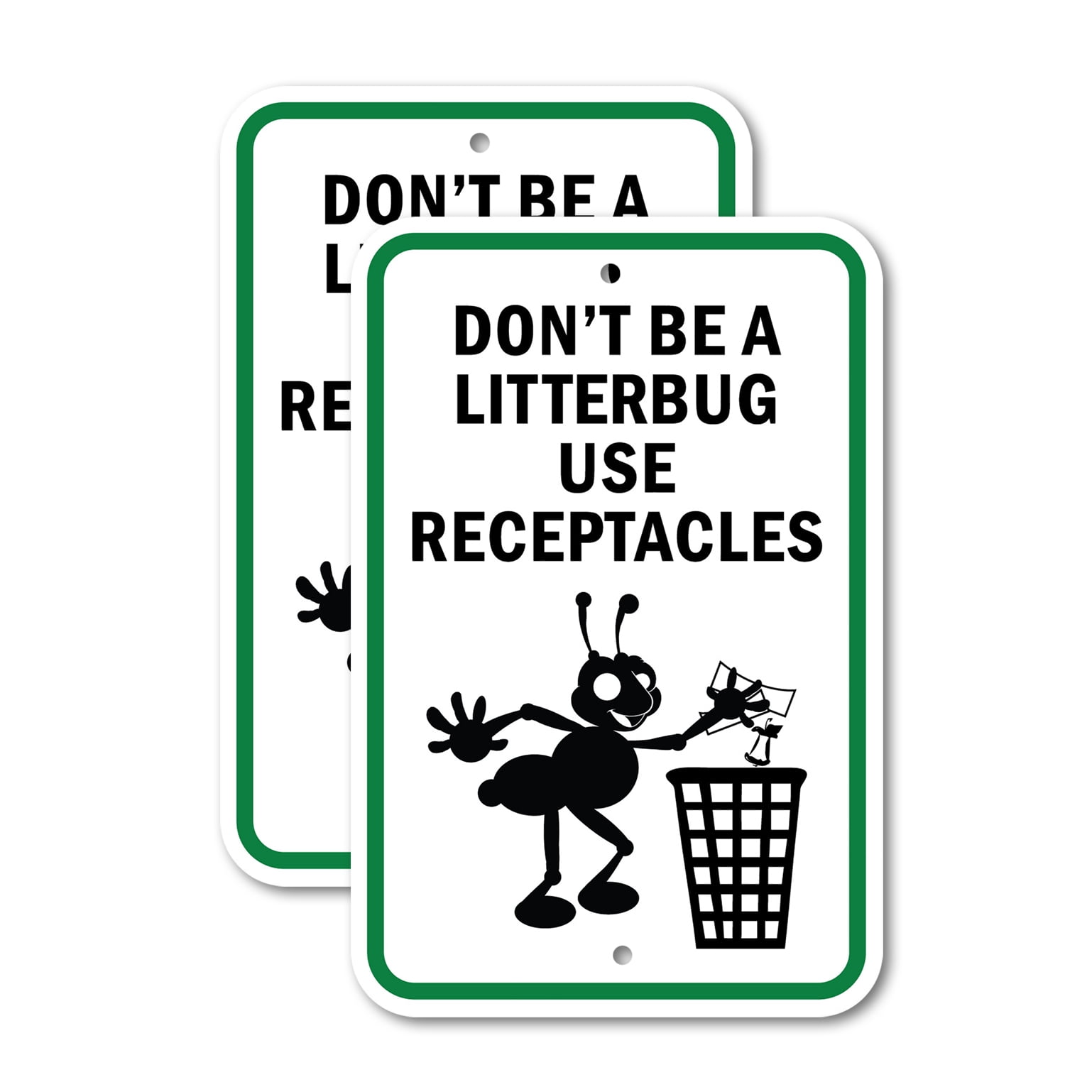 (2 Pack) Don't Be A Litterbug Use Receptacles | 12" X 18" Heavy-Gauge ...