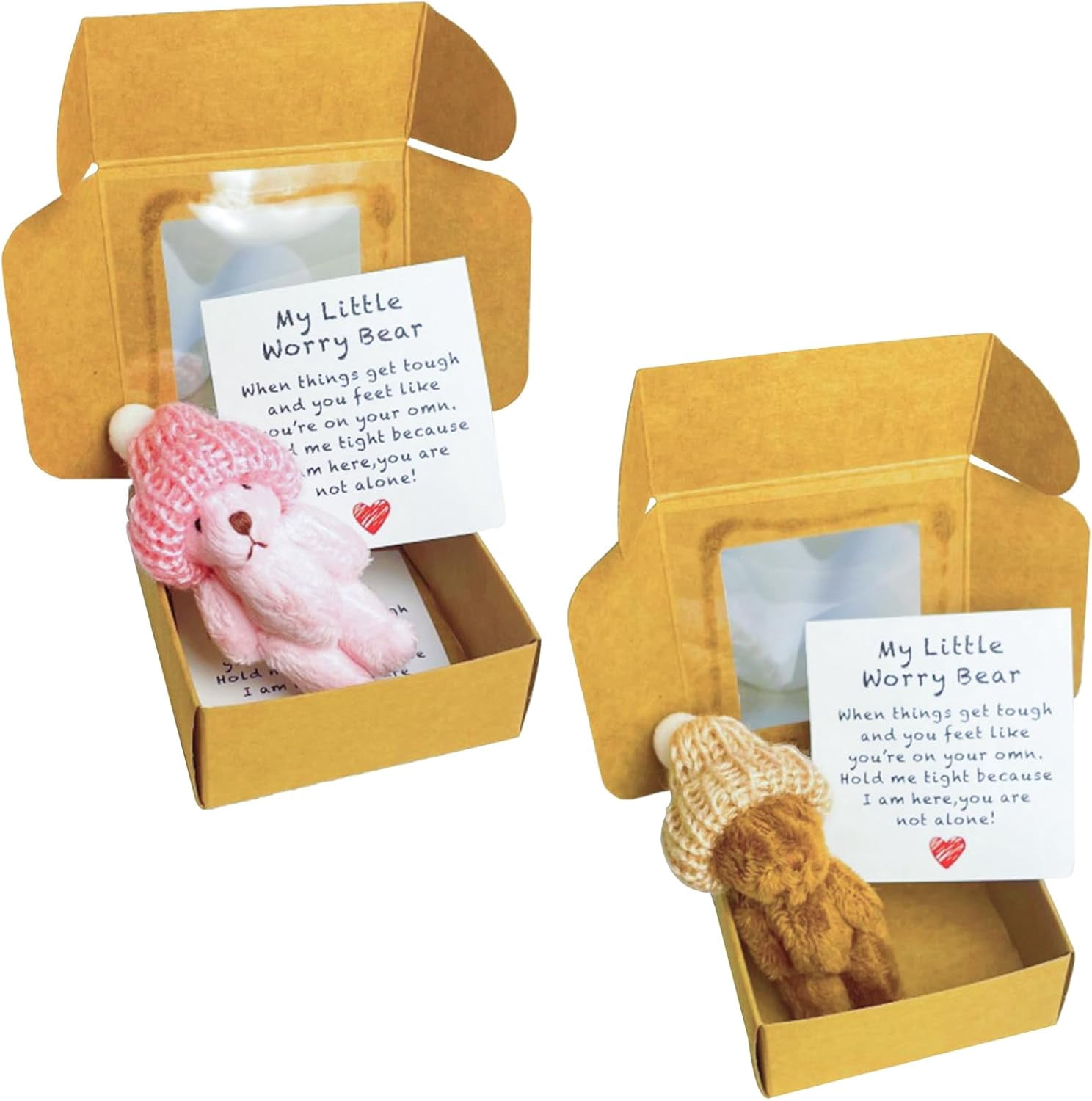 2 Pack My Little Worry Bear Handmade Mini Plush Teddy Bear in Box with ...