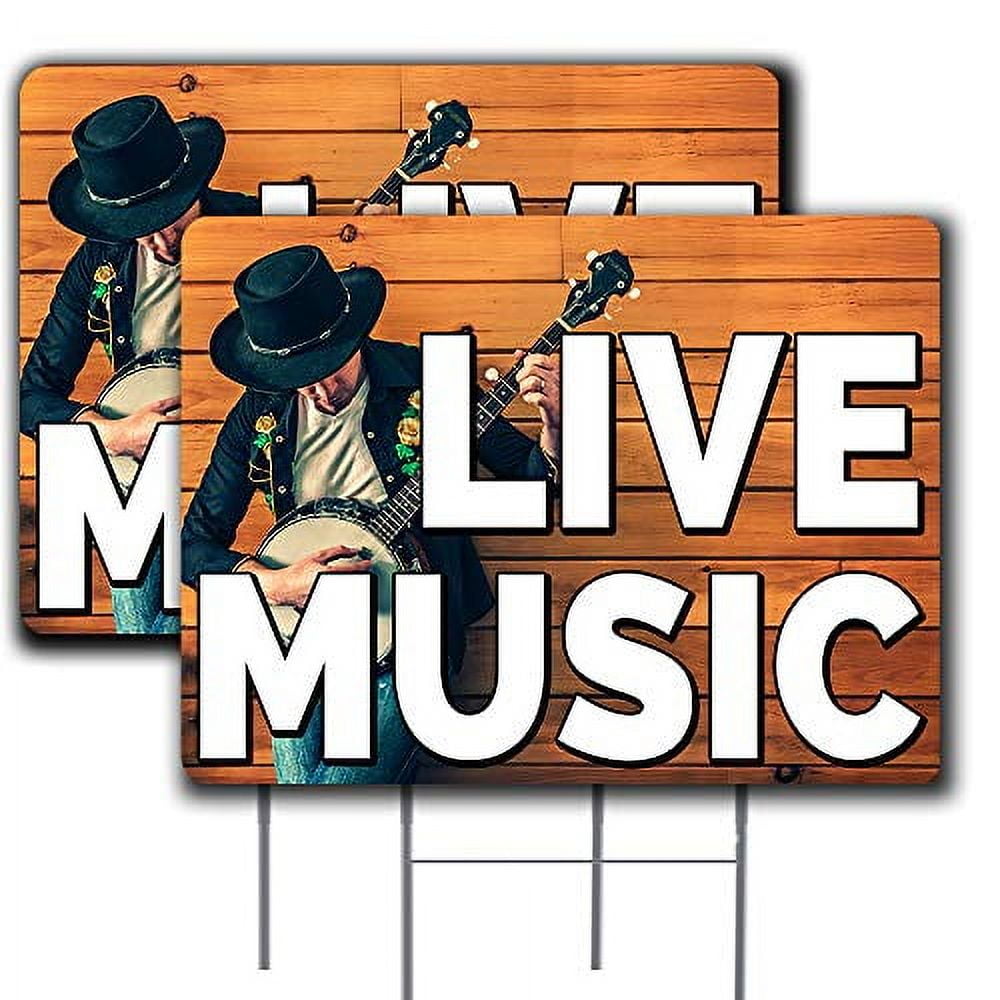 2 Pack Live Music Yard Sign 16" x 24" - Double-Sided Print, with Metal ...