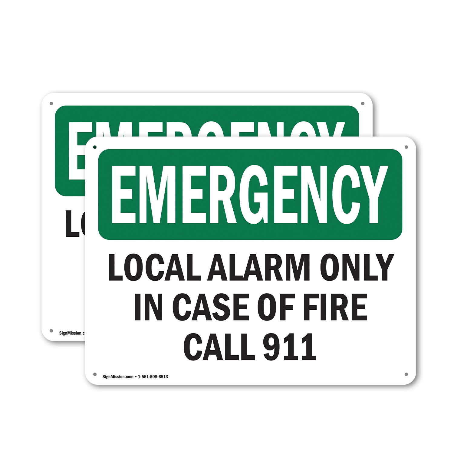 (2 Pack) Local Alarm Only In Case Of Fire Call 911 OSHA Emergency Sign ...