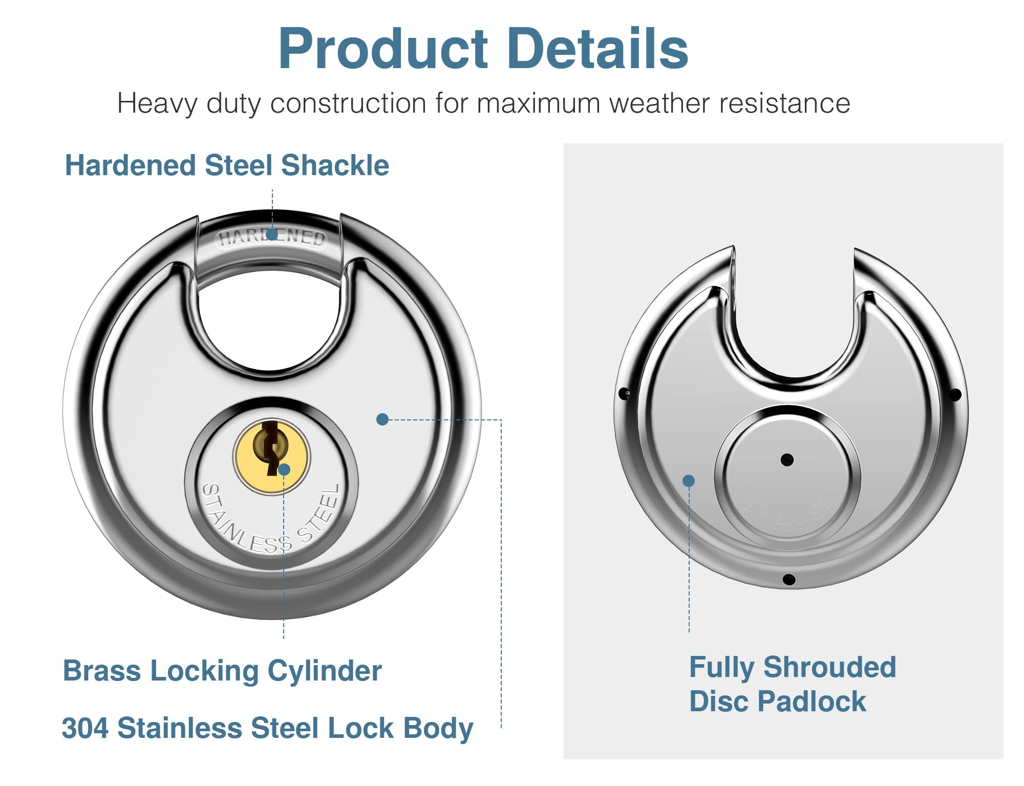 2 Pack Locker Locks with Keys, Stainless Steel Discus Lock Heavy Duty ...