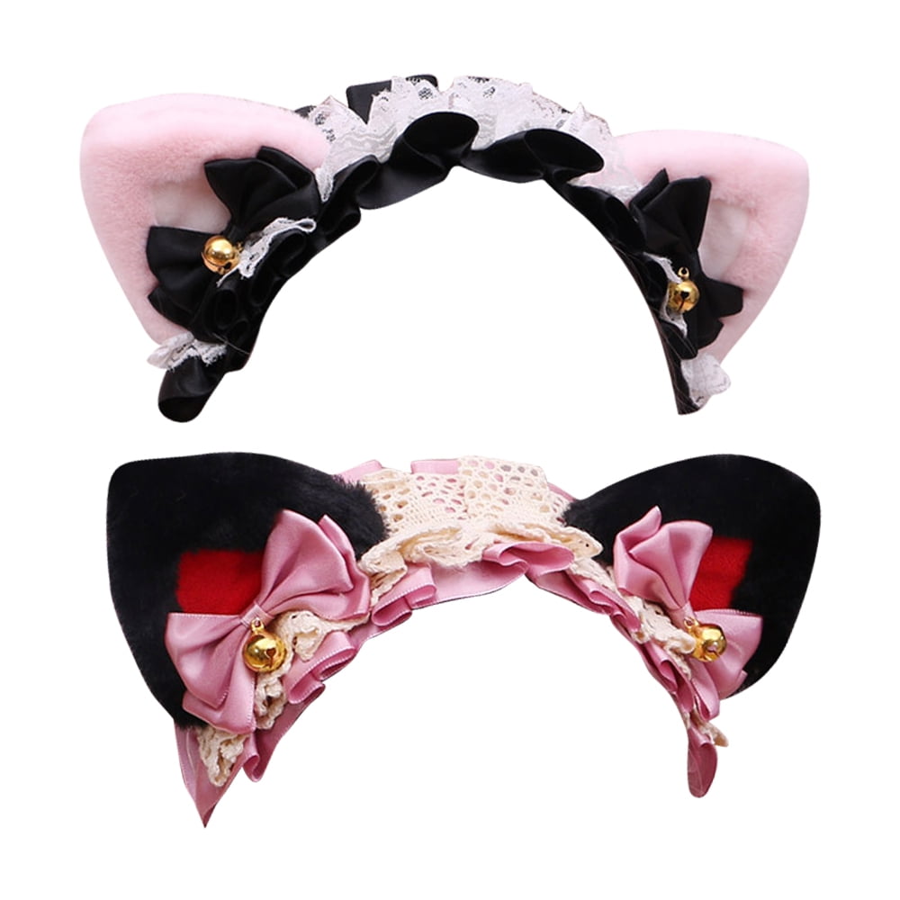 2 Pack Lolita Headband Cat Ears Bow Tie Bell Head Hoop Sweet Lace ...