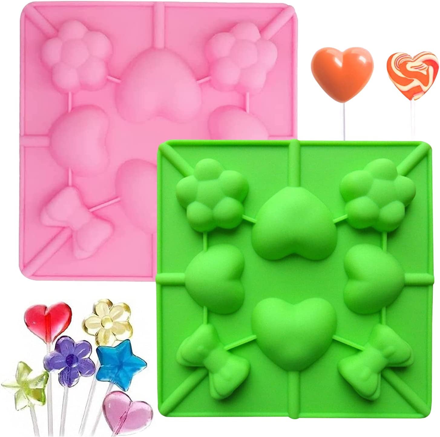 2 Pack Lollipop Molds Valentine's Day Heart Cherry Blossom Silicone ...