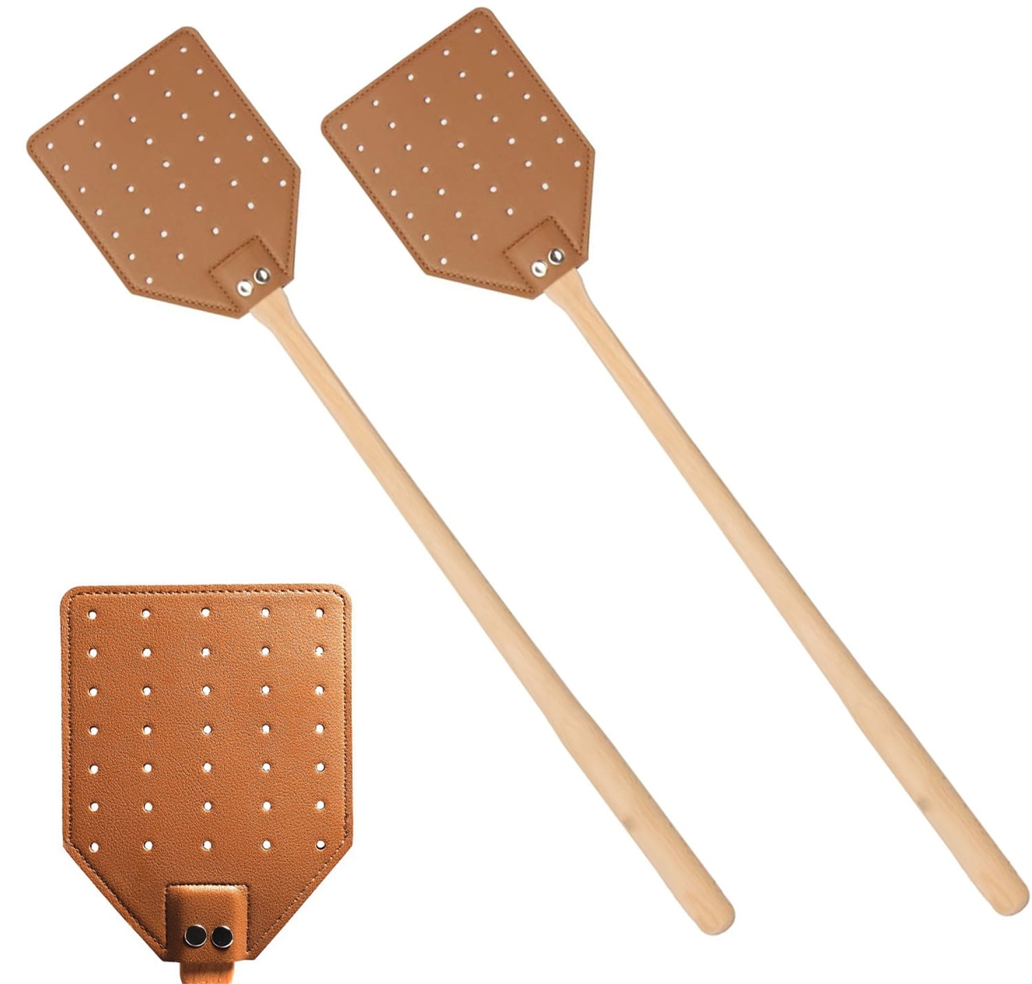 2 Pack Long Wood Handle Manual Fly Swatter,Happon Durable Fly Swatte ...