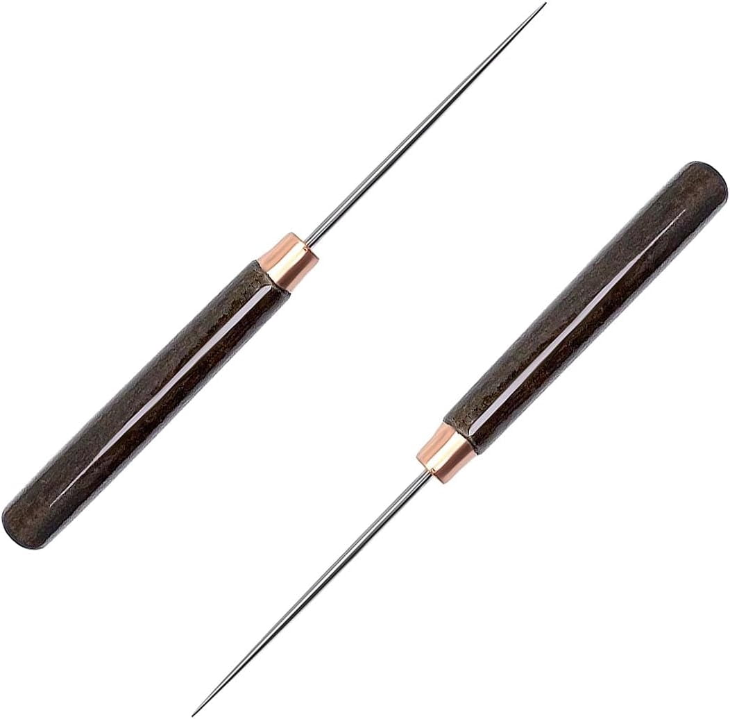 2-Pack Long Wooden Handle Scratch Awl, Straight Cylindrical Leather ...