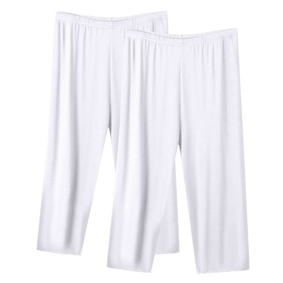 2 Pack Loose Capris for Women Elastic Waist Wide Leg Lightweight Pants ...