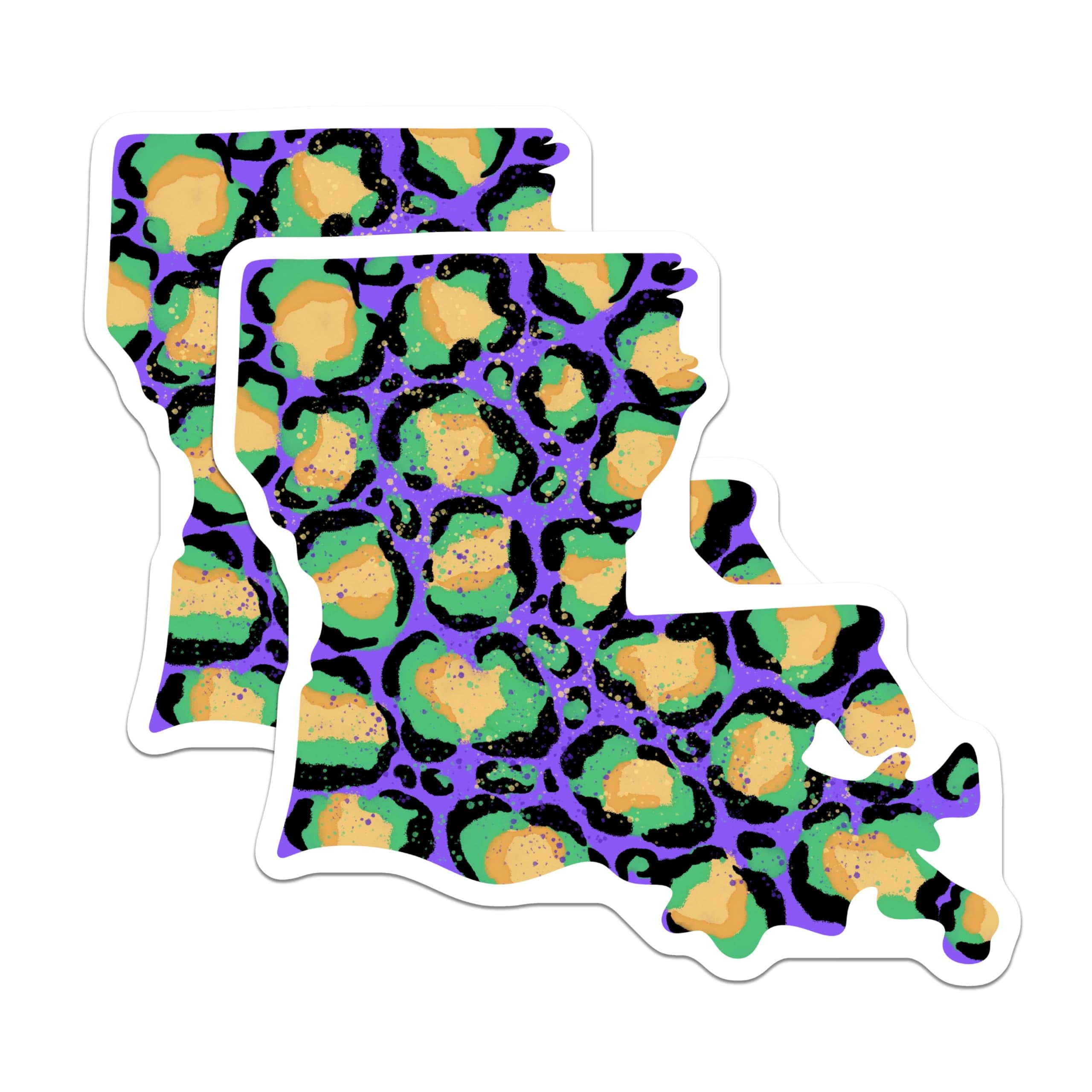 (2 Pack) Louisiana State Magnets - Animal Print - Colorful Map Design ...