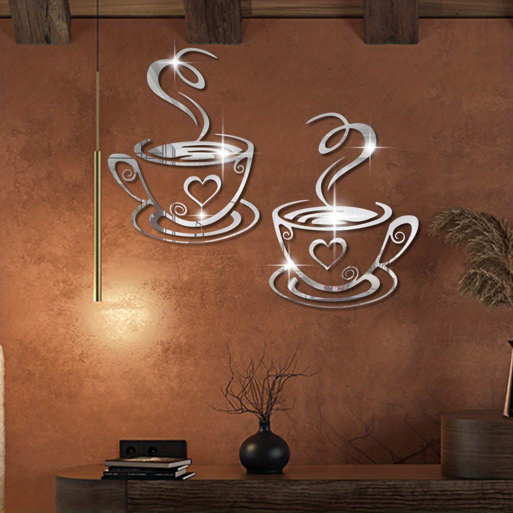 2-Pack Love Cup Shaped Mirror Wall Decals - Easy Stick Acrylic Decor ...