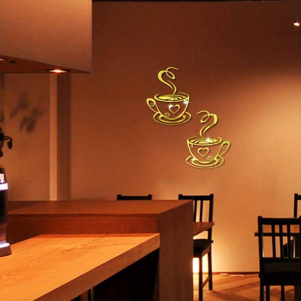 2-Pack Love Cup Shaped Mirror Wall Decals - Easy Stick Acrylic Decor ...