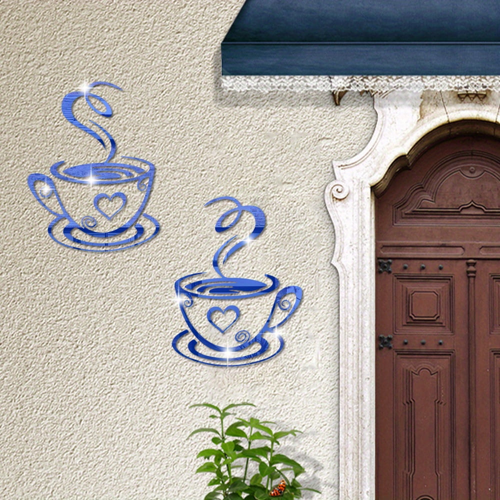 2-Pack Love Cup Shaped Mirror Wall Decals - Easy Stick Acrylic Decor ...
