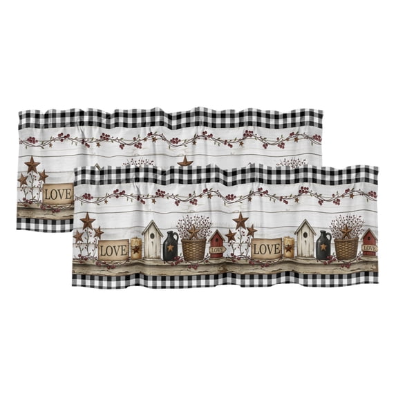 2 Pack Love Sign Valance for Window Rustic Buffalo Check Border Star ...