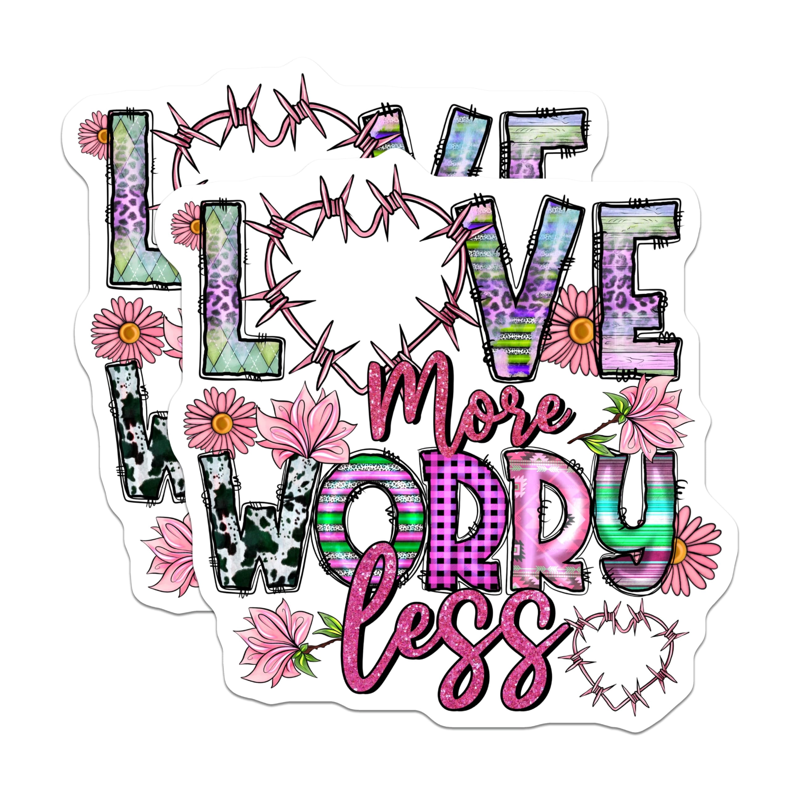 (2 Pack) Love More Worry Less Stickers - Inspirational Quote - Boho ...