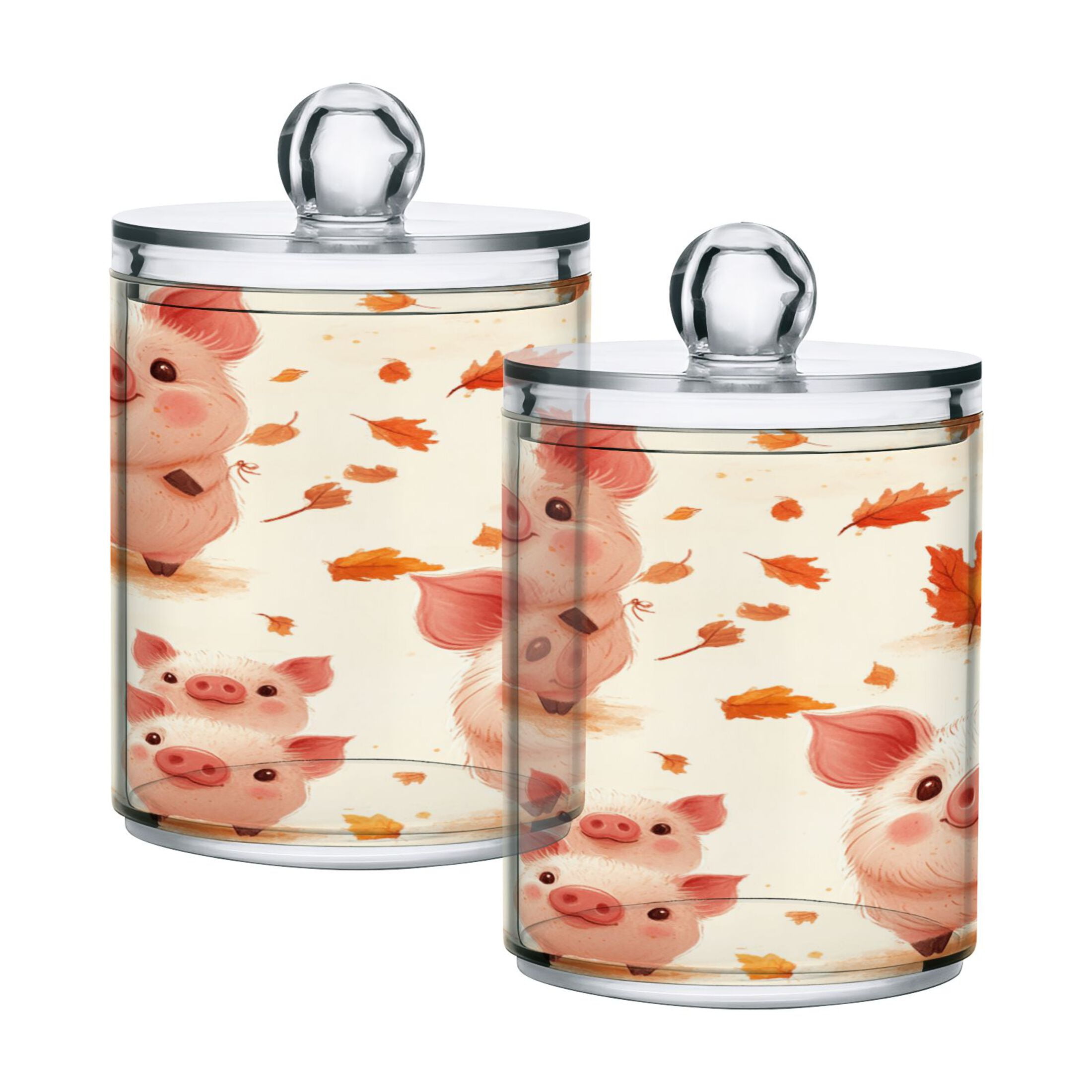 2 Pack Lovely Pig and Leaf Qtip Holder Dispenser Clear Plastic Storage ...
