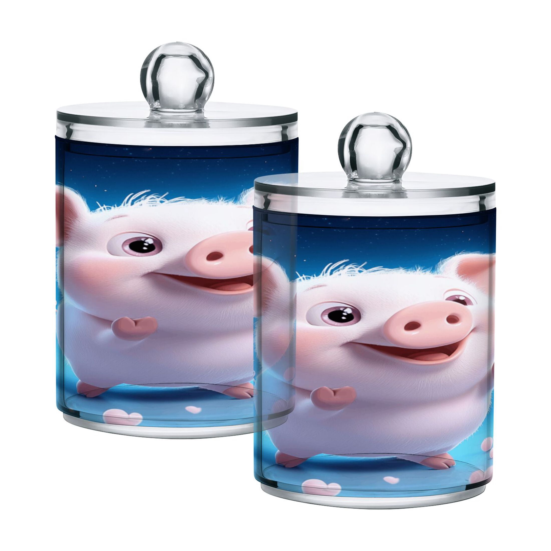 2 Pack Lovely Pig and Petals Qtip Holder Dispenser Clear Plastic ...