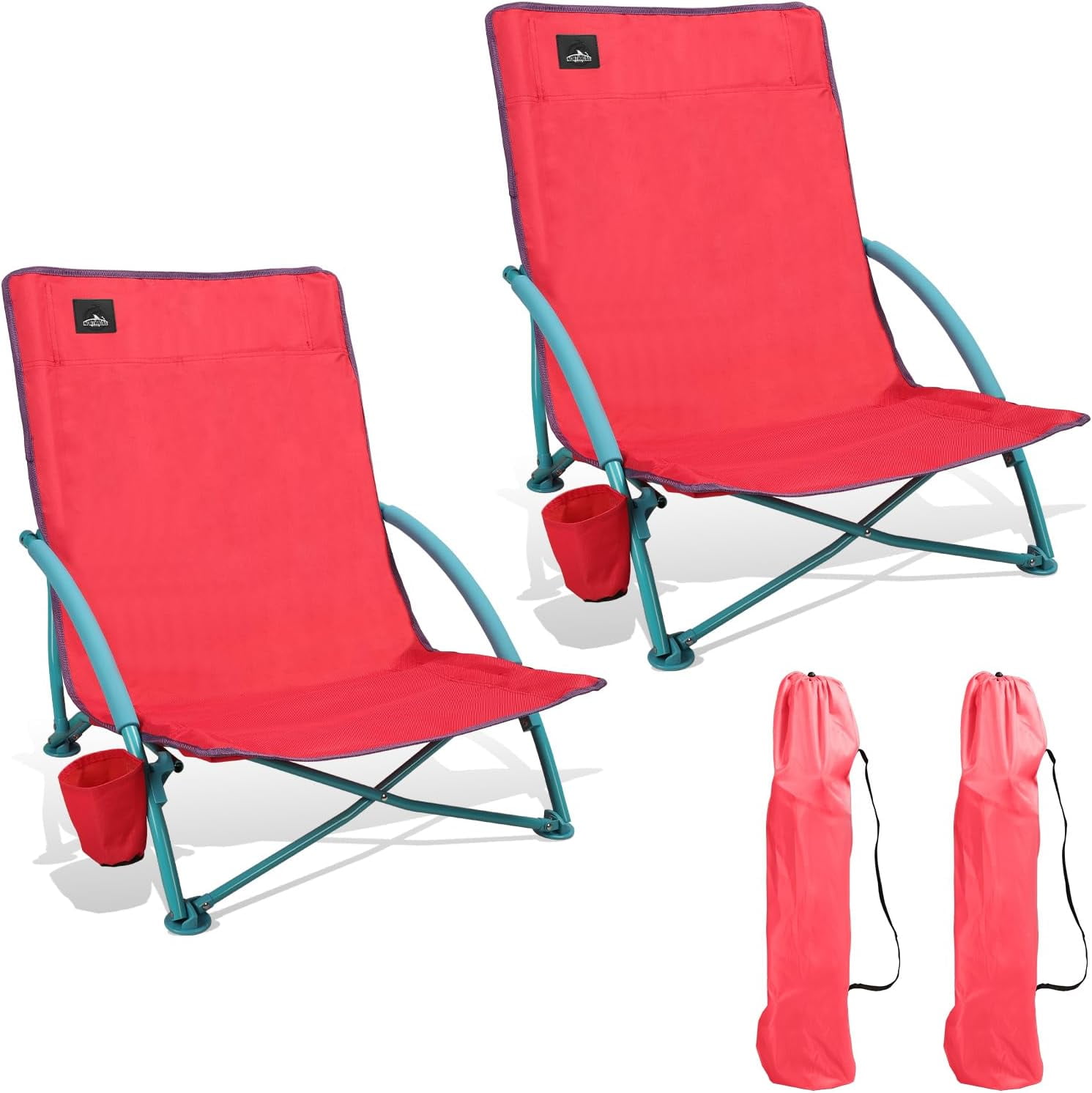 2 Pack Low Folding Beach Chair,Portable Lightweight Lowback Sling Chair ...