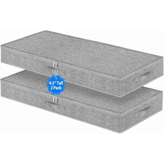 2 Pack Low Profile Under Bed Storage Containers 4.5 Inch Height ...