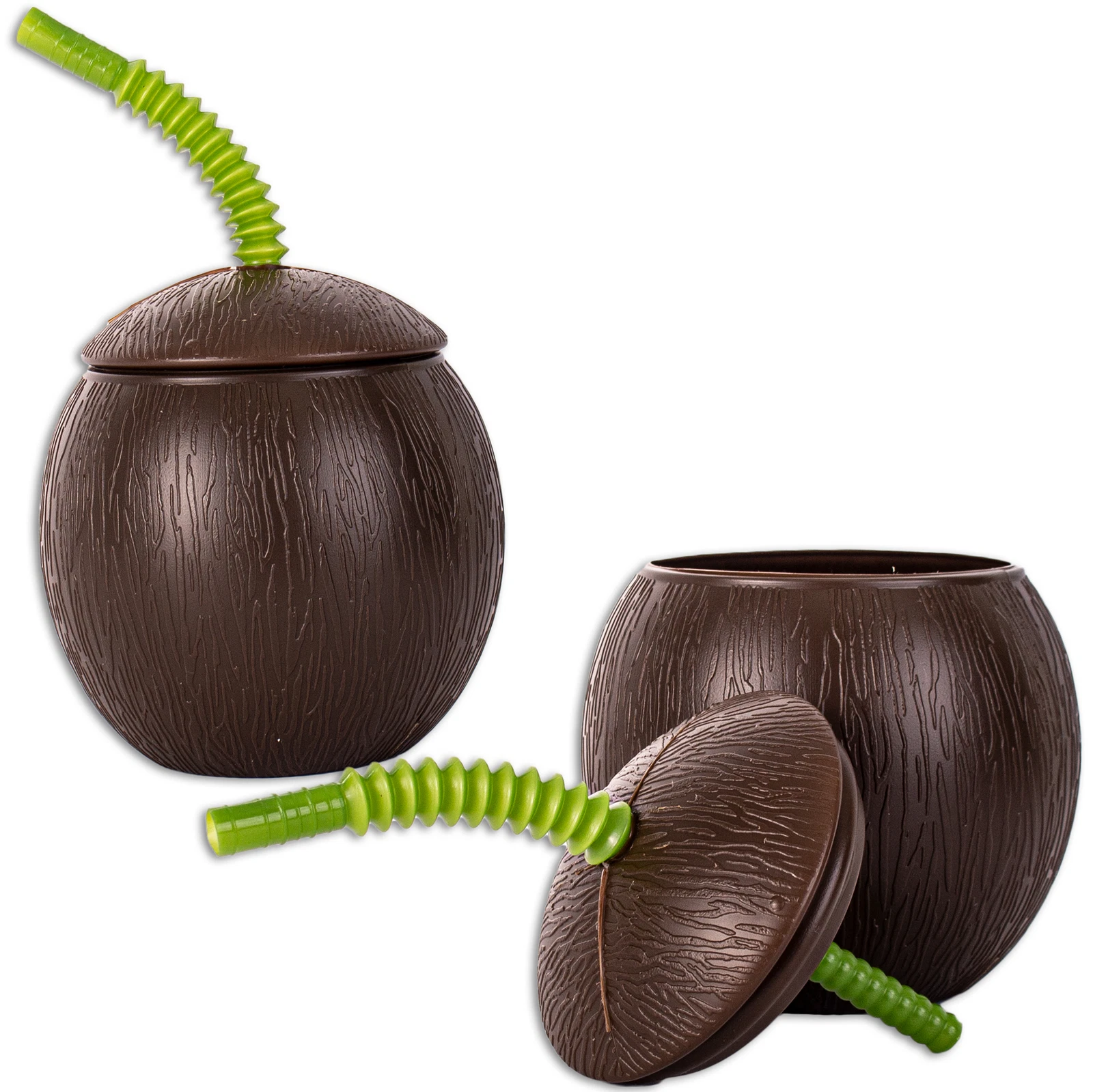 2 Pack Luau Coconut Shape Resuable 18 Oz. Party Cups W Straw, Brown ...