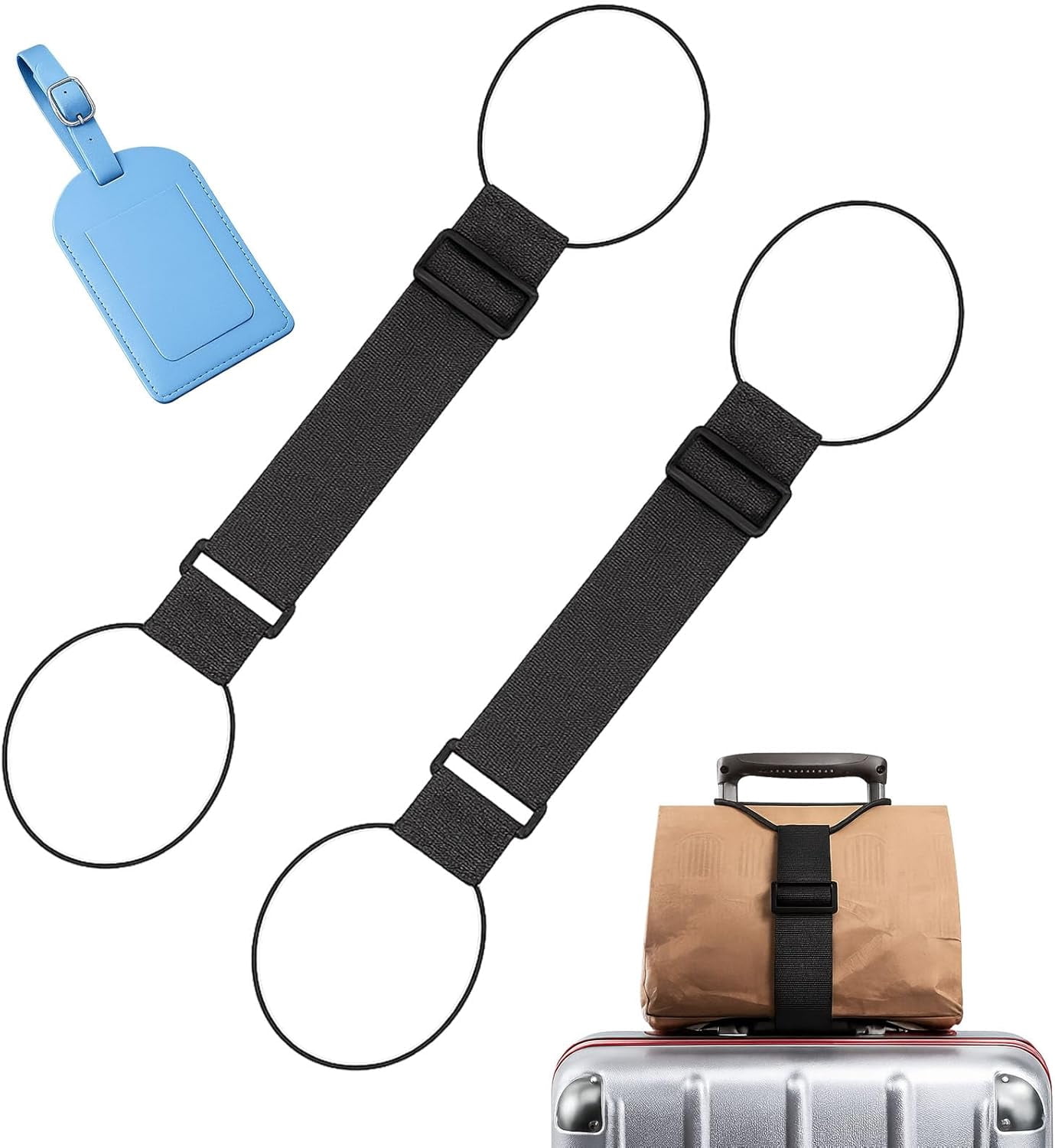2 Pack Luggage Connector Straps for Suitcase Handle, Adjustable Elastic ...