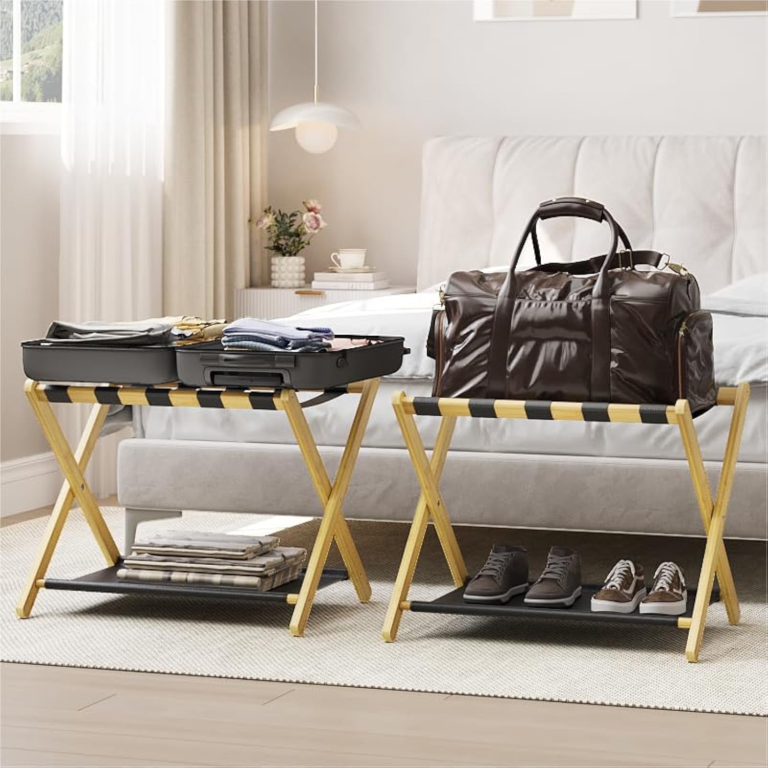 2 Pack Luggage Rack, Folding Luggage Rack for Guest Room, Bamboo ...