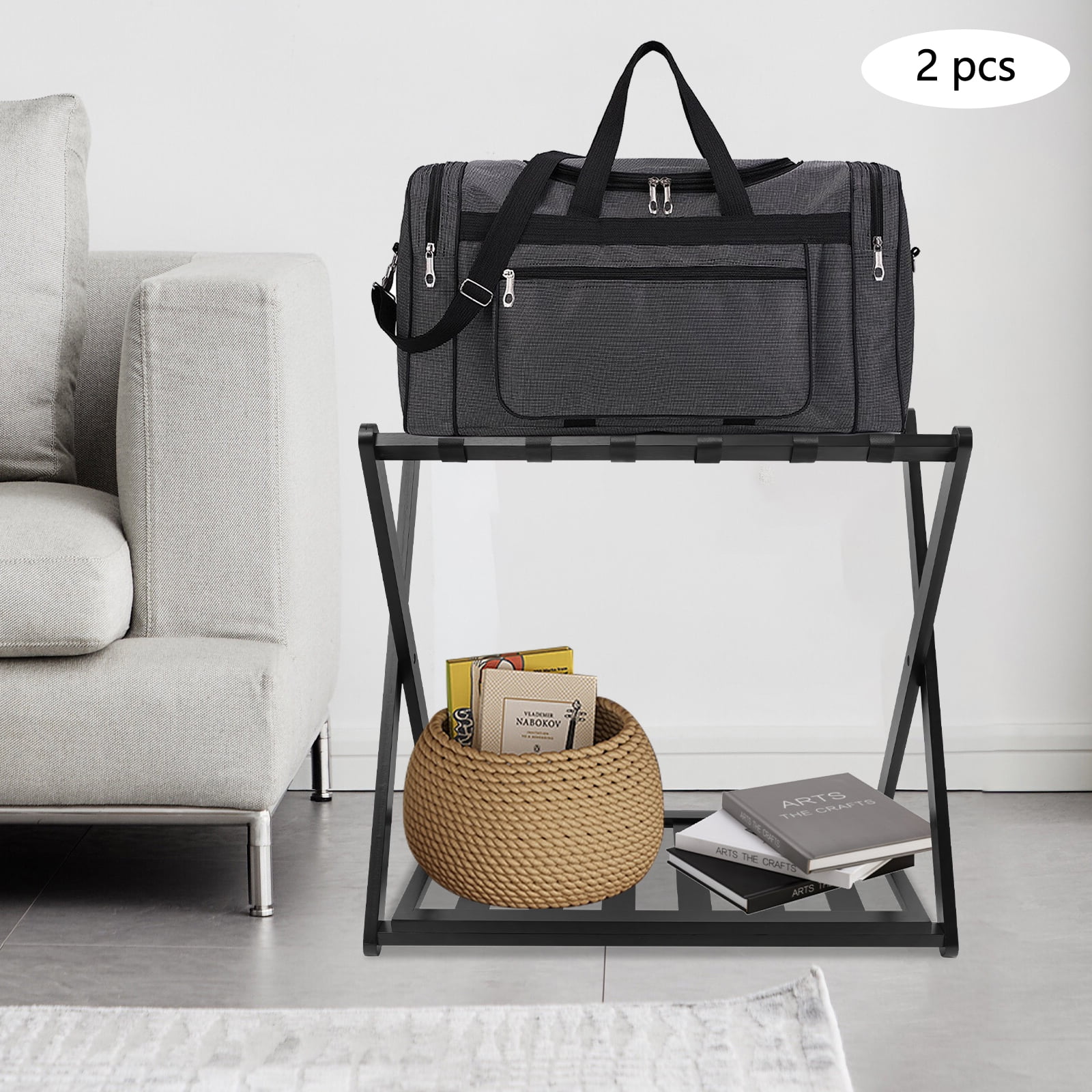 2 Pack Luggage Rack for Guest Room, Folding Luggage Rack（Black ...