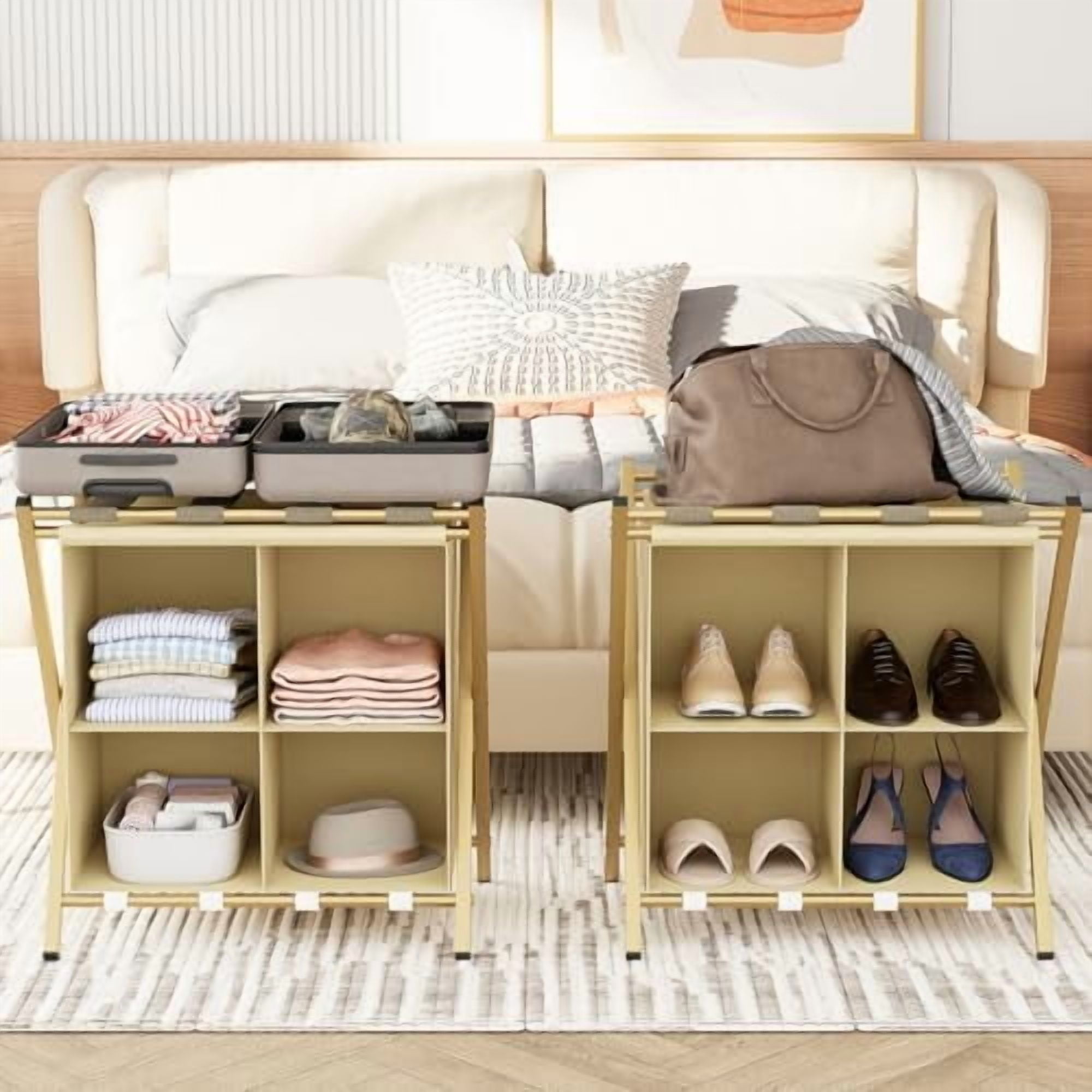 2 Pack Luggage Rack with storage, Guest Room Folding Suitcase Stands ...