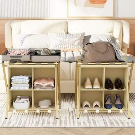 2 Pack Luggage Rack with storage, Guest Room Folding Suitcase Stands ...