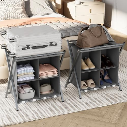 2 Pack Luggage Rack with storage, Guest Room Folding Suitcase Stands ...